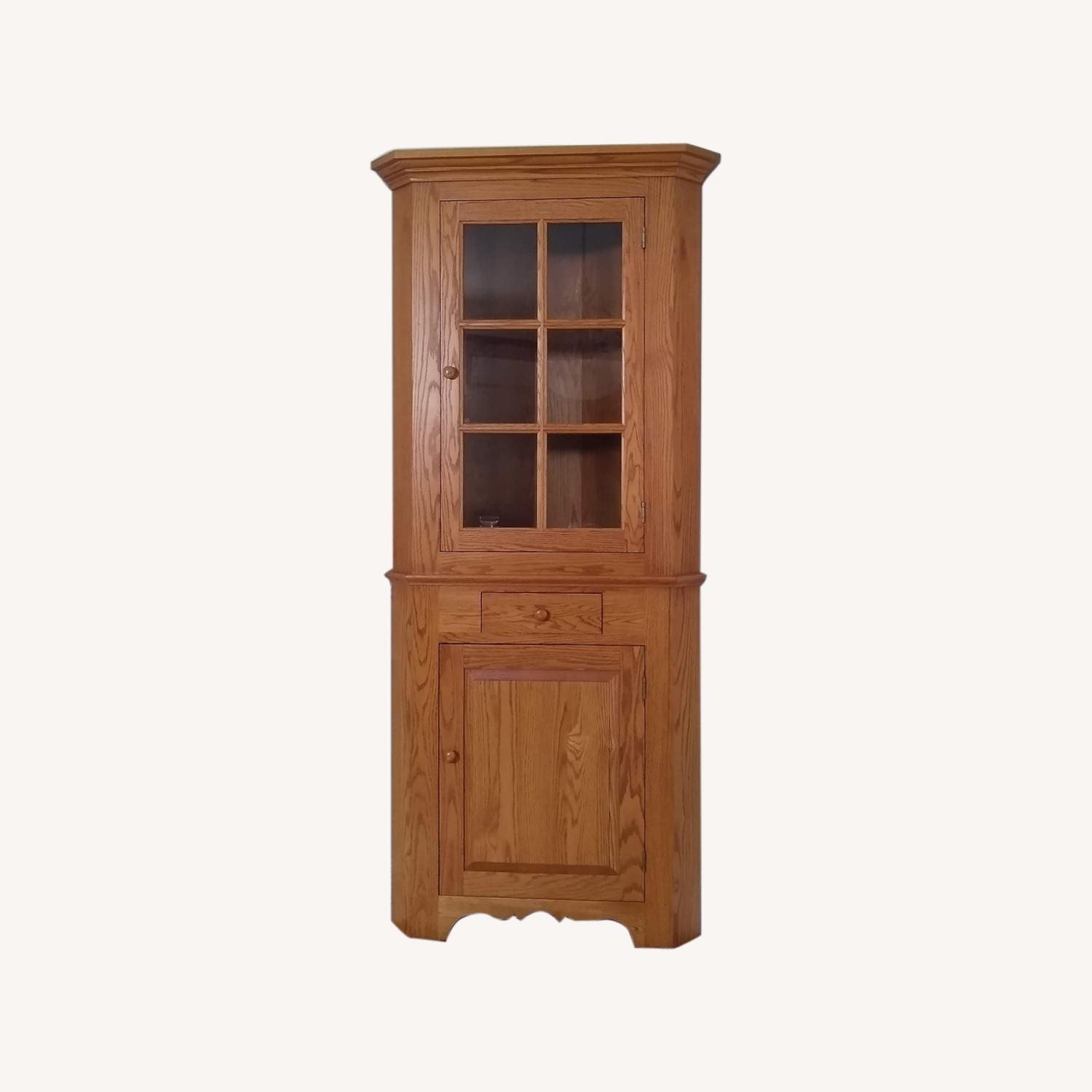 Traditional Amish Made Oak Corner Cabinets - AptDeco