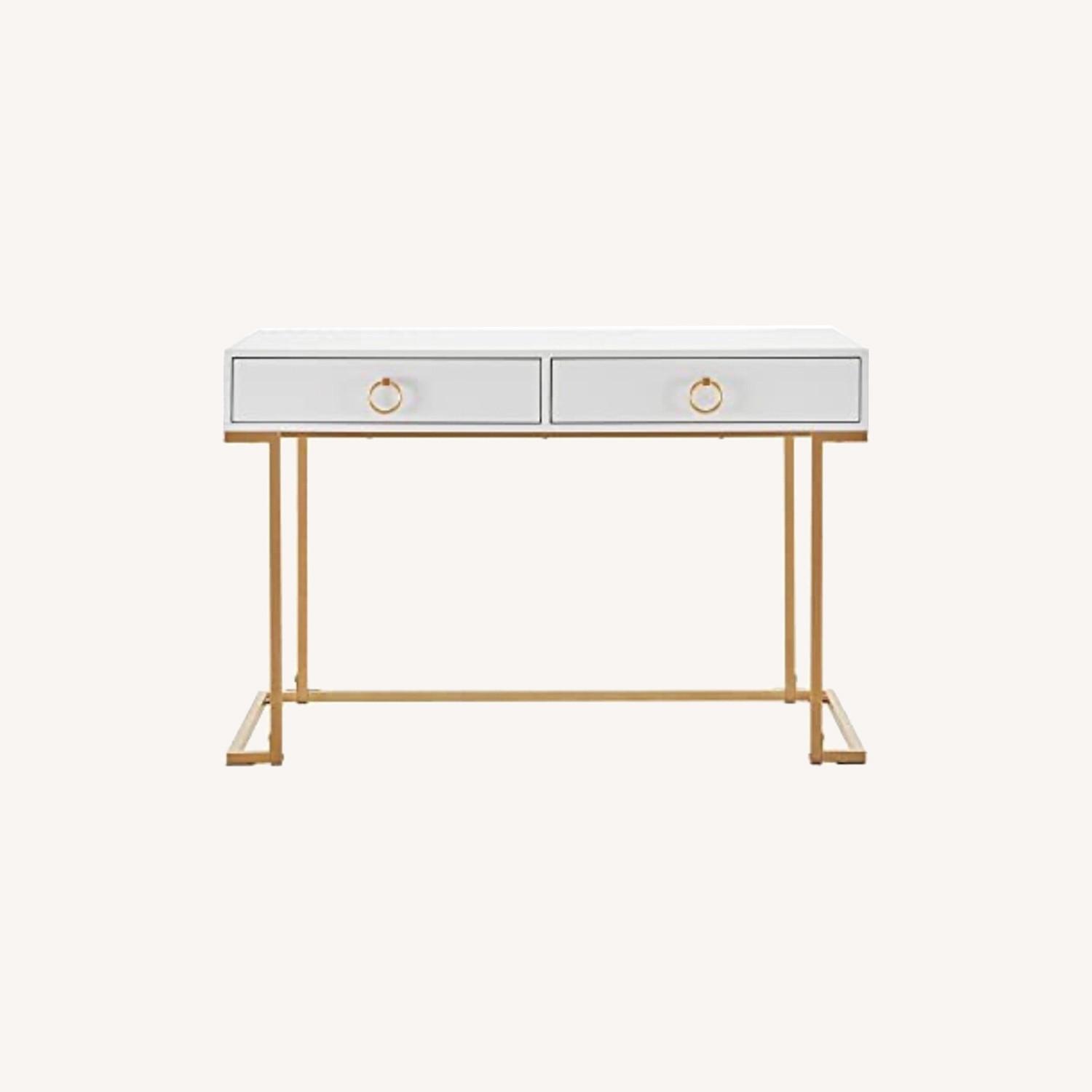 Wayfair White Wood Top Gold Metal Frame Desk - AptDeco