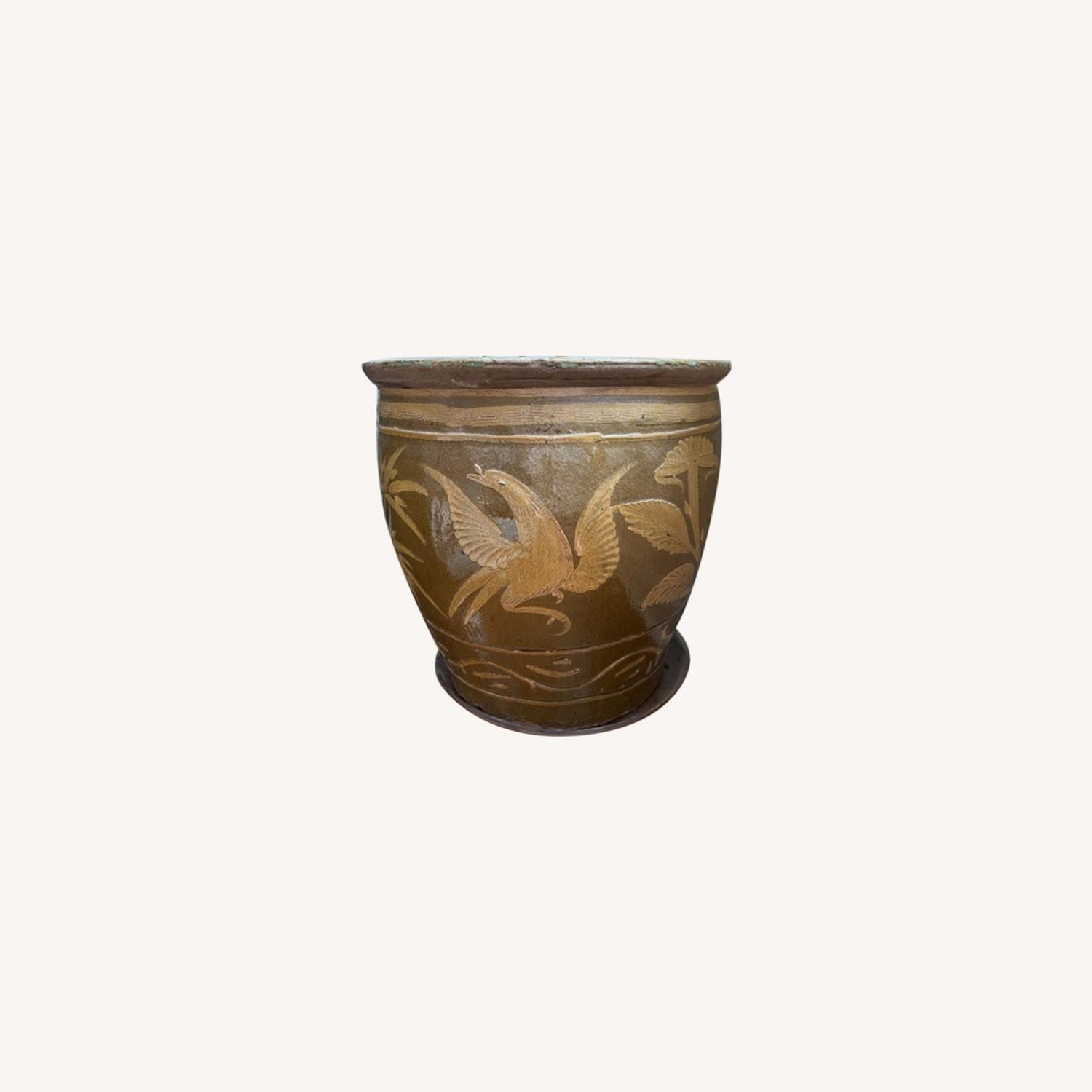 Big Phoenix and Flower Ceramic Planter Pot - AptDeco