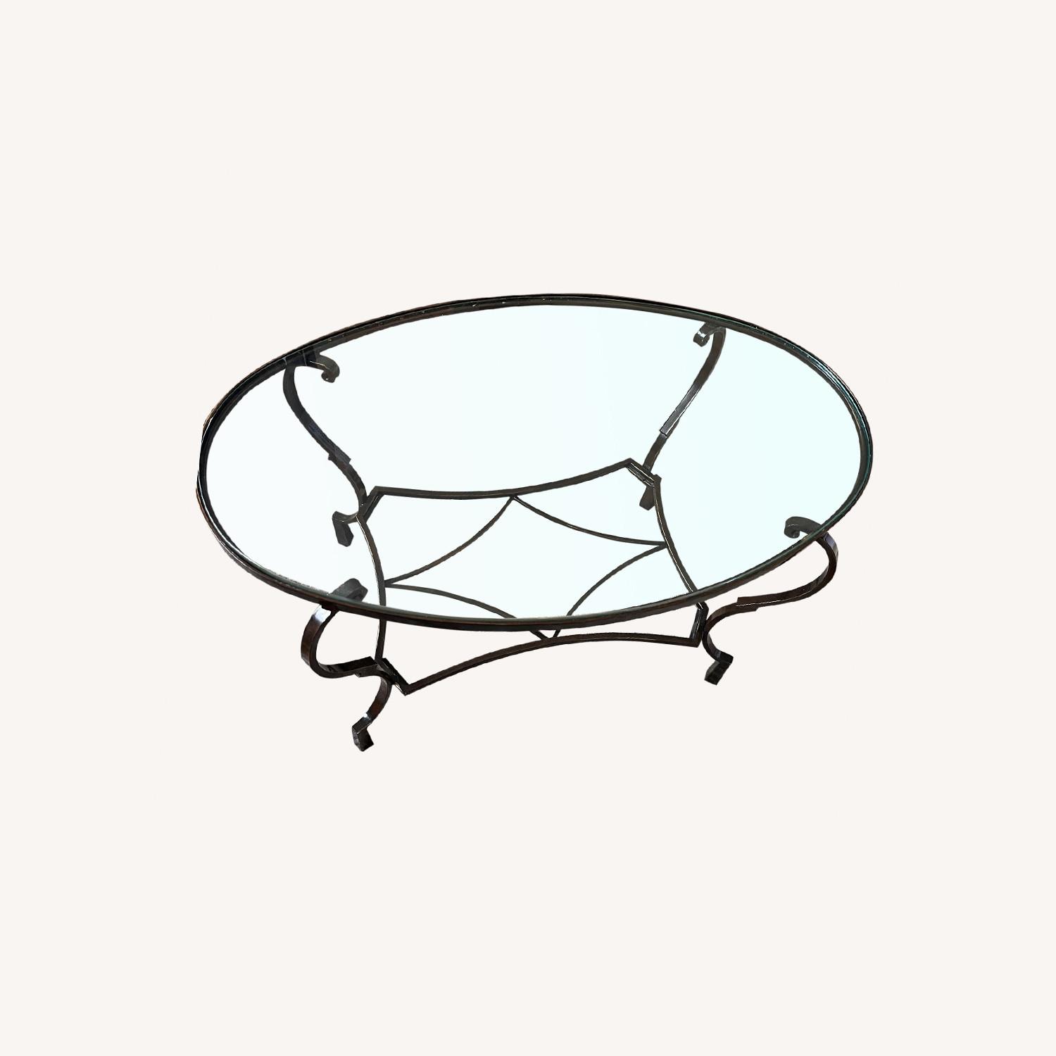 Pier 1 Chasca Glass Top Brown Oval Coffee Table - AptDeco