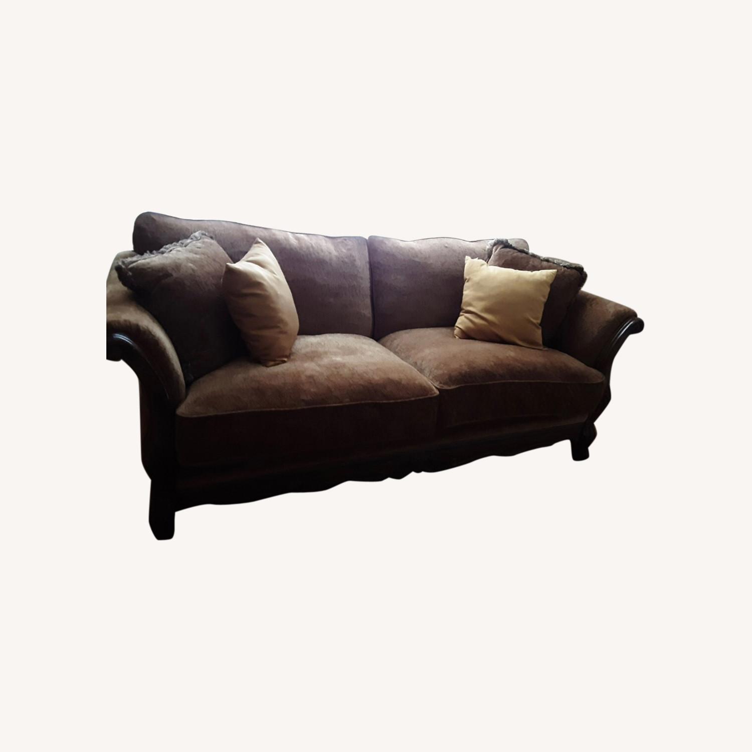 Peter Andrews Brown Chenille Sofa - AptDeco