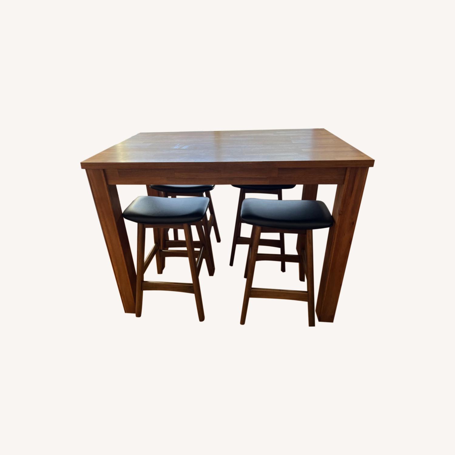 Pure Wood High Table Dining Set with 4 Bar Stools - AptDeco