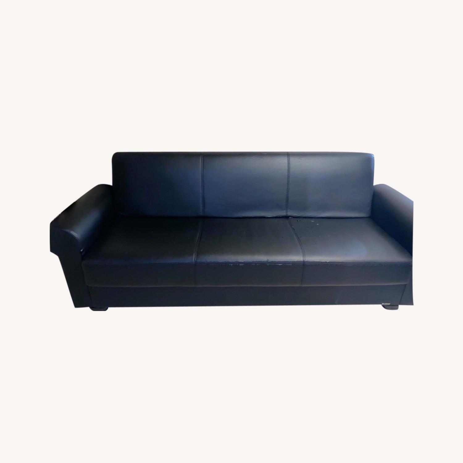 Black Faux Leather Sofa - AptDeco
