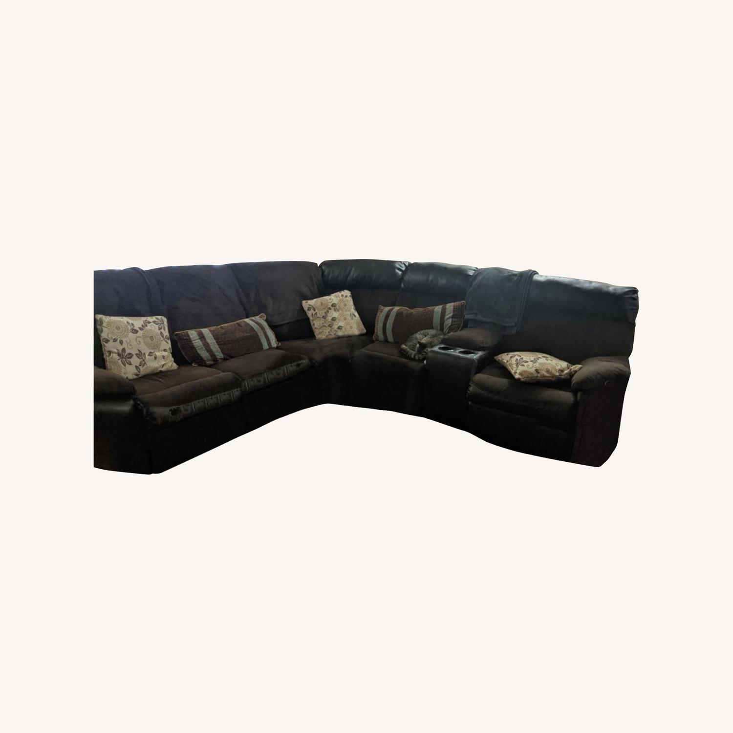 Leather and Suade Large Sectional Couch - AptDeco