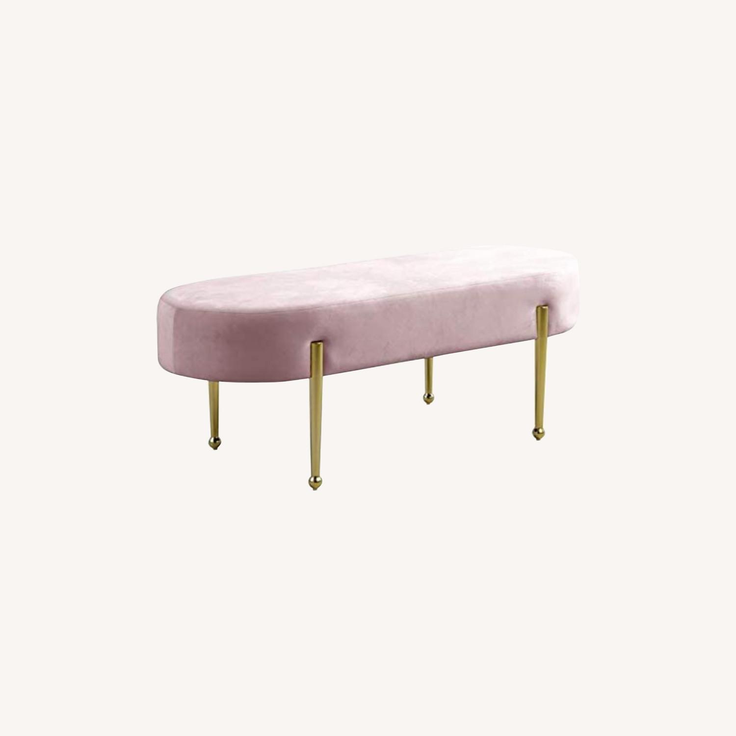 Meridian Furniture Pink Velvet Upholstered Bench - AptDeco