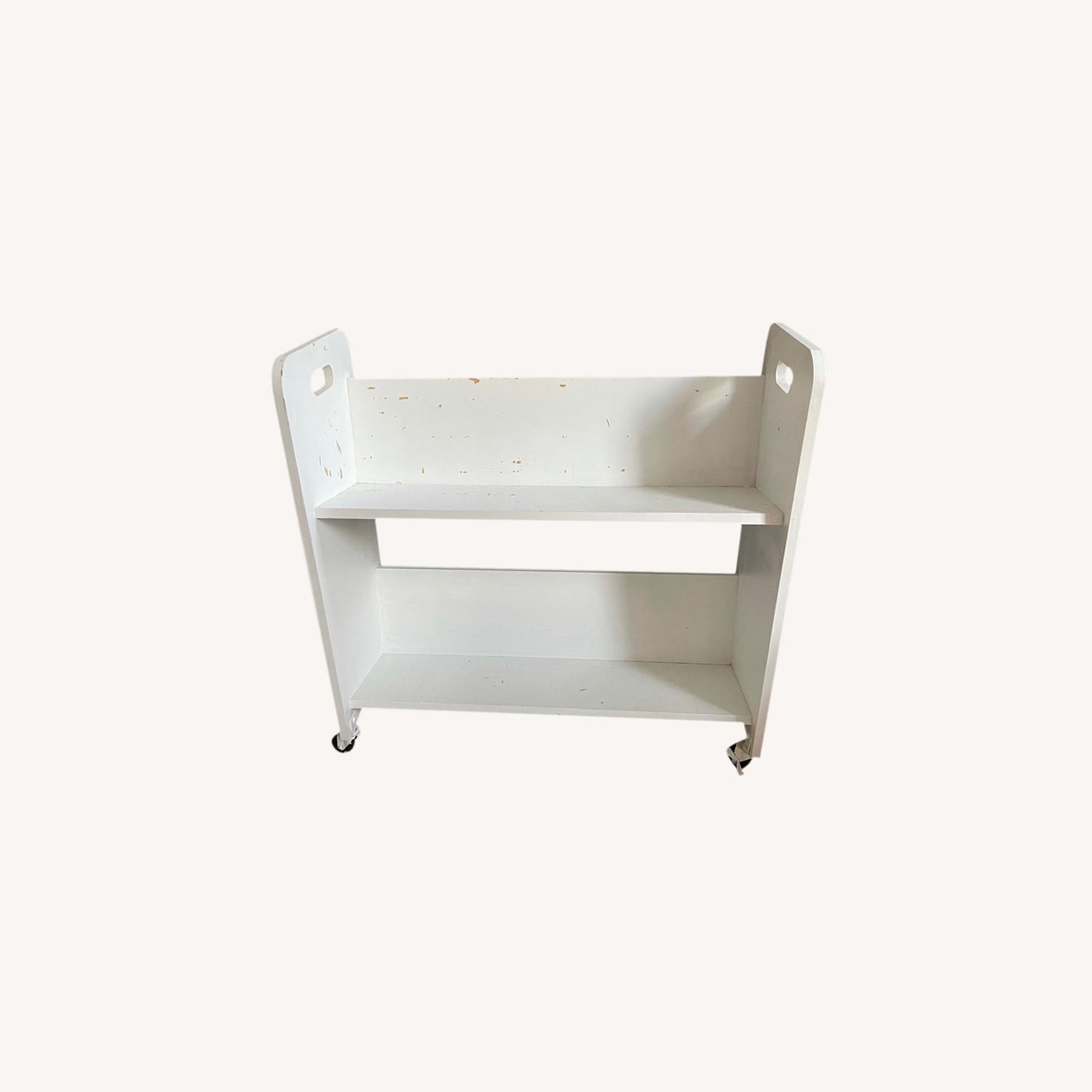 2 White Wooden Library Book Rolling Cart - AptDeco