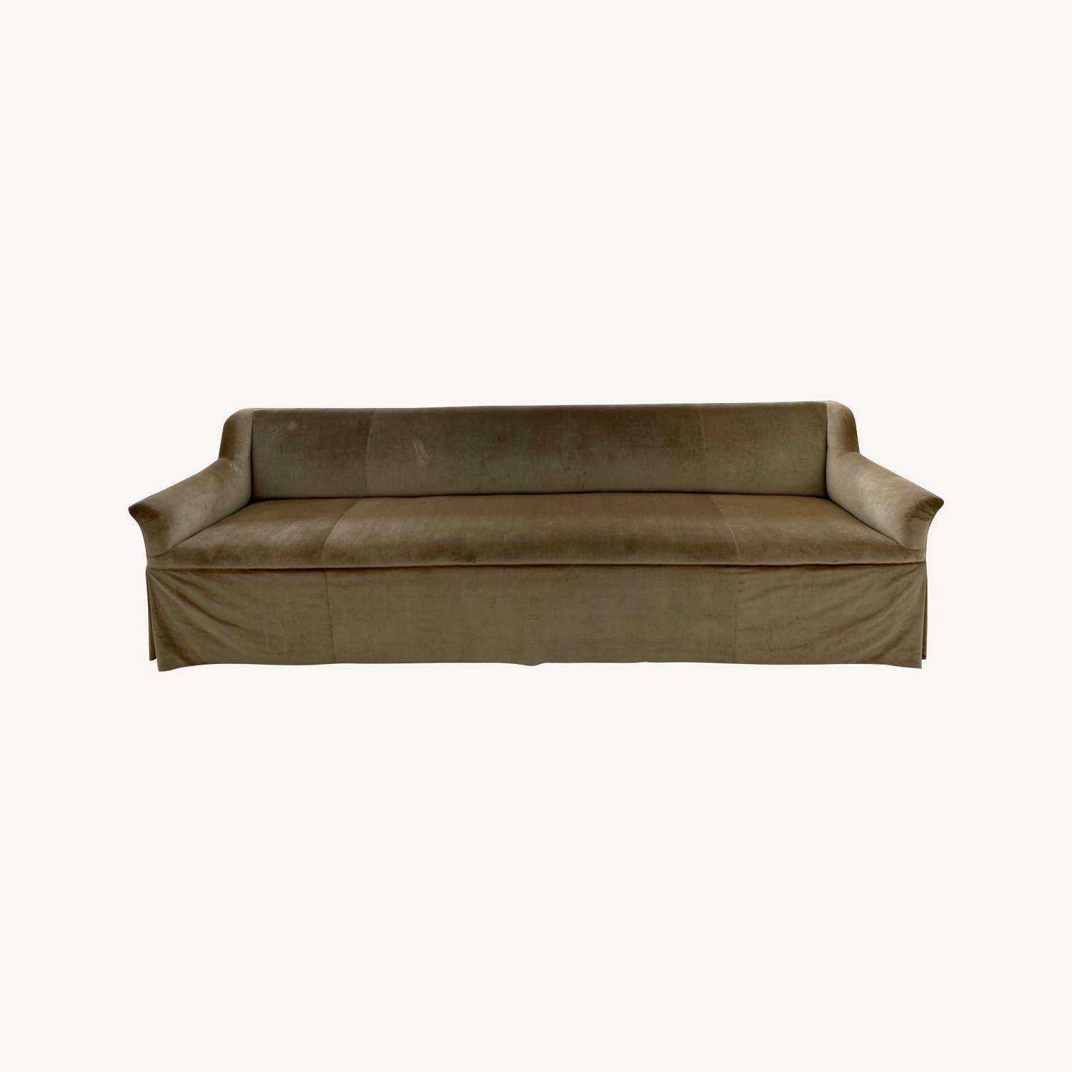 9ft Beige Silk Velvet Sofa - AptDeco