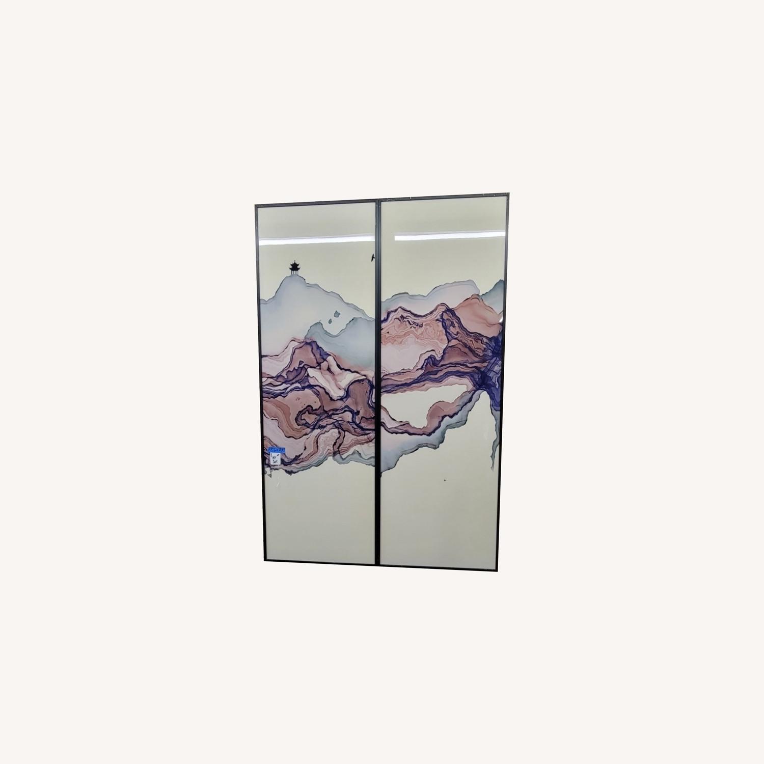 Japanese Inspired Ink Vertical Abstract Panel Set - AptDeco