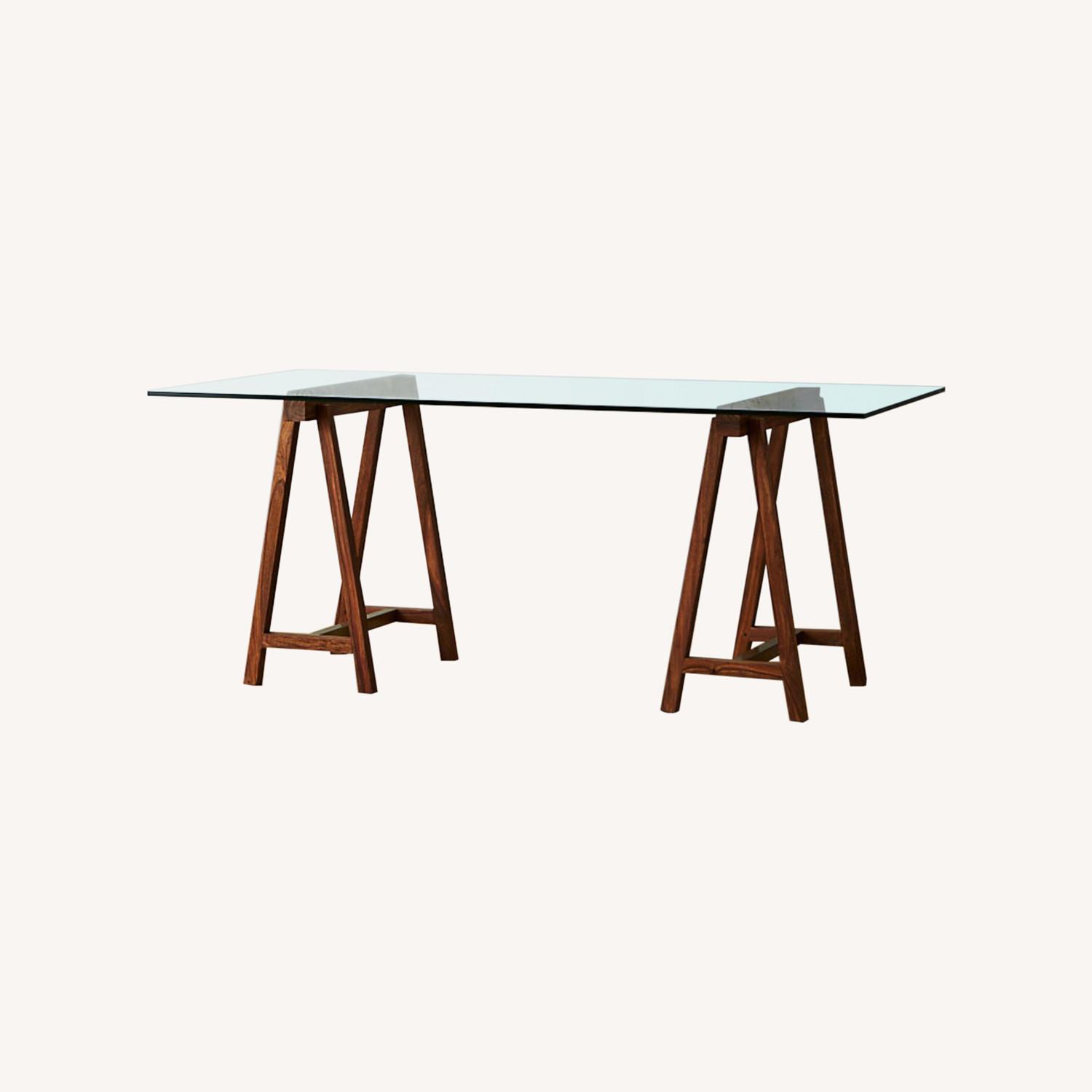 CB2 Glass Trestle Foundry Table - AptDeco