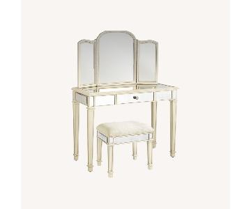 Pier 1 Hayworth Mirrored Vanity Table w/ Mirror & Stool - AptDeco