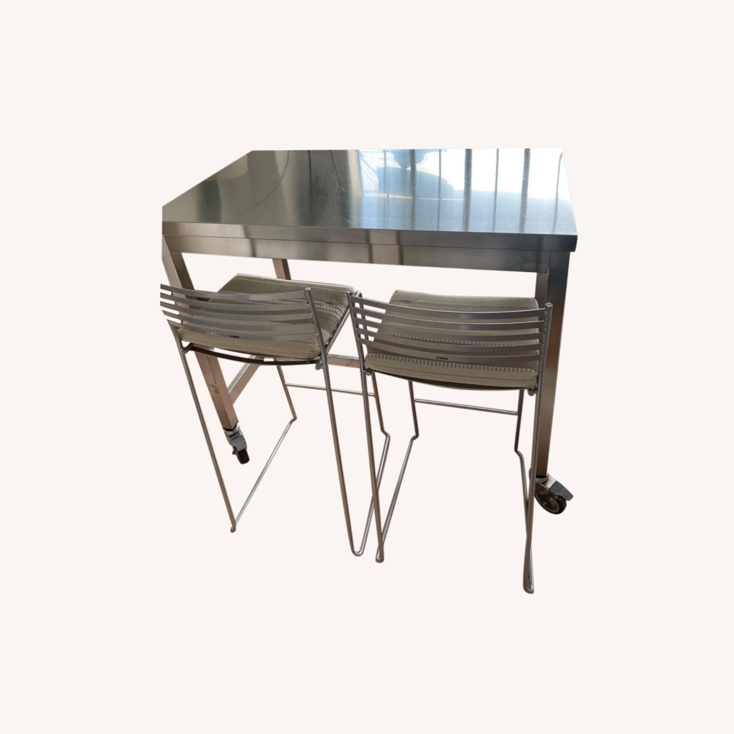 Stainless Rolling Table+2 Bar Chairs - AptDeco