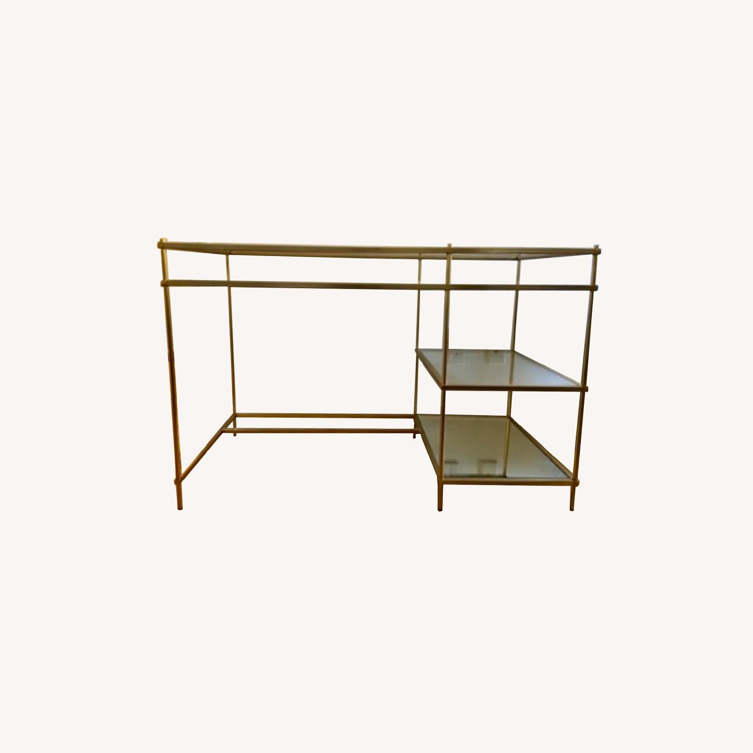 West Elm Desk Antique Brass and Glass - AptDeco