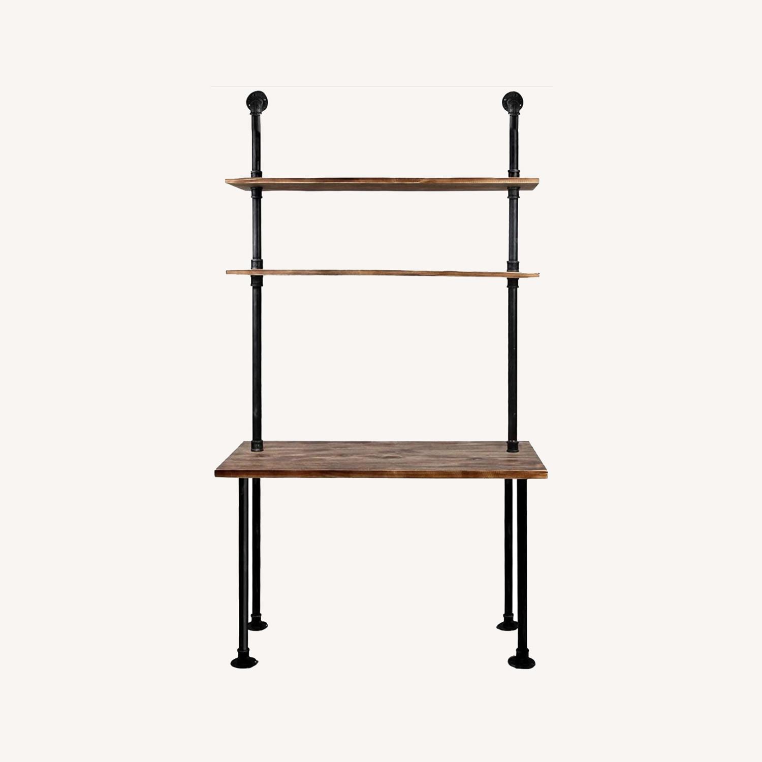 Wood and Metal Modern Industrial Desk with Shelves - AptDeco