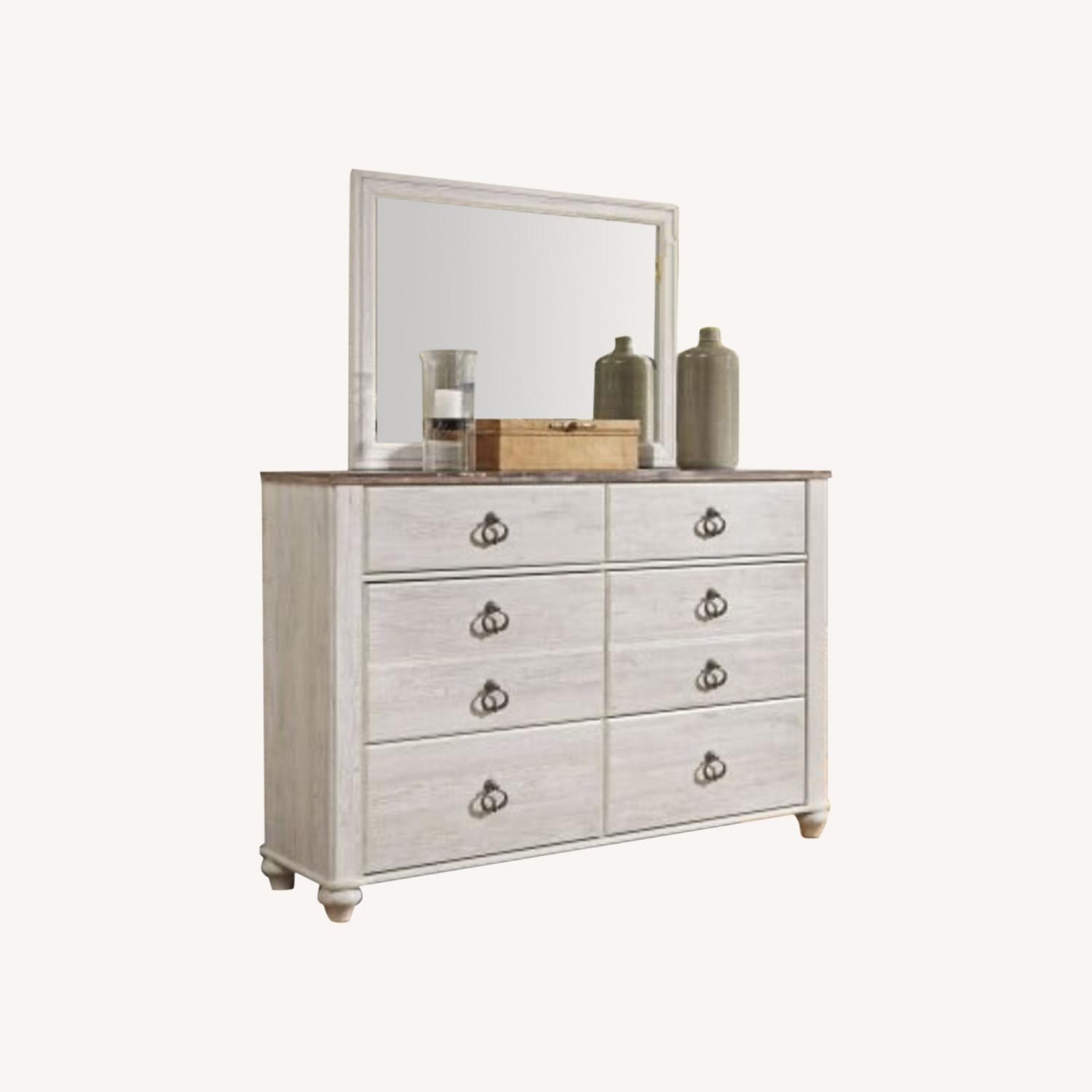 Coleman Furniture Whitewashed Panel Dresser with Mirror - AptDeco