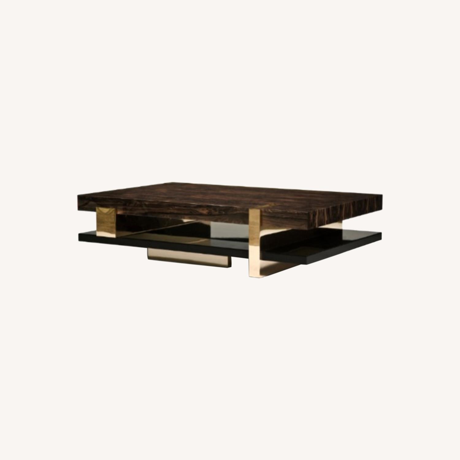 Dark Brown Wood & Gold Coffee Table - AptDeco