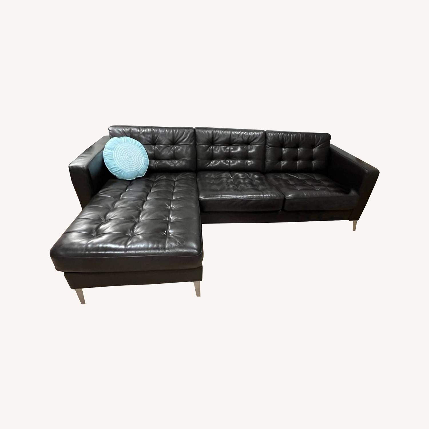 IKEA Black Leather Morabo Landskrona Modern Sofa - AptDeco