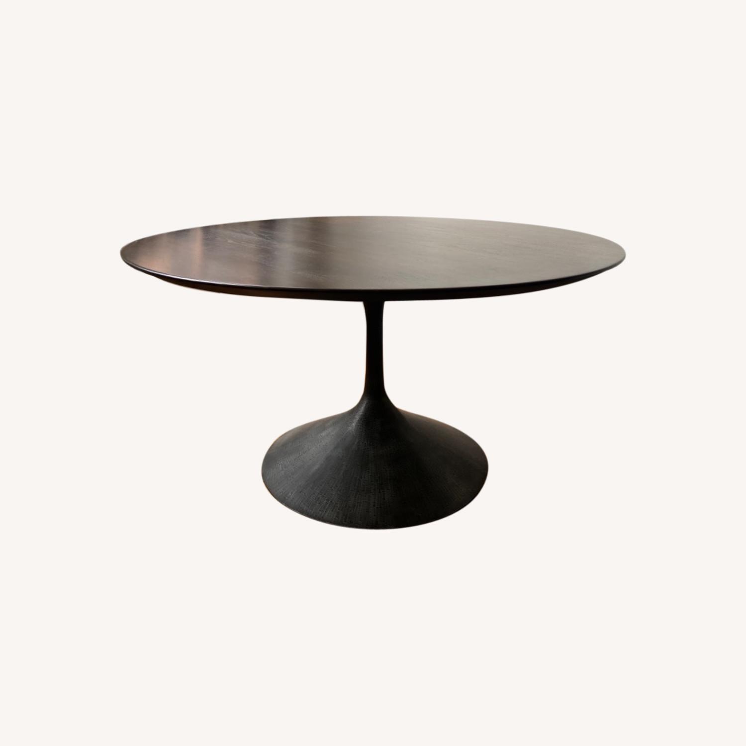 Restoration Walnut Round Table & Cast Iron Base - AptDeco