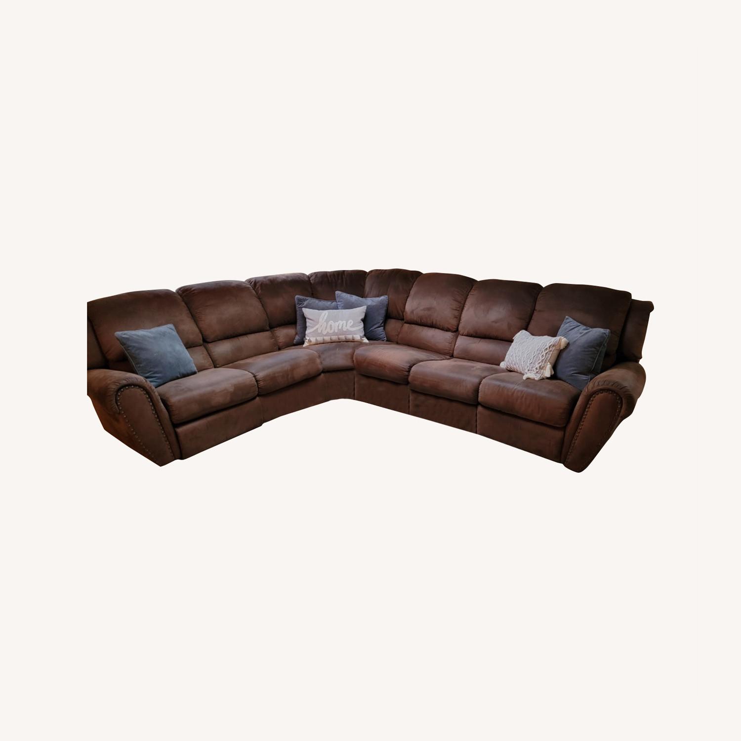 Microsuede Couch with 2 Built-in Recliners - AptDeco