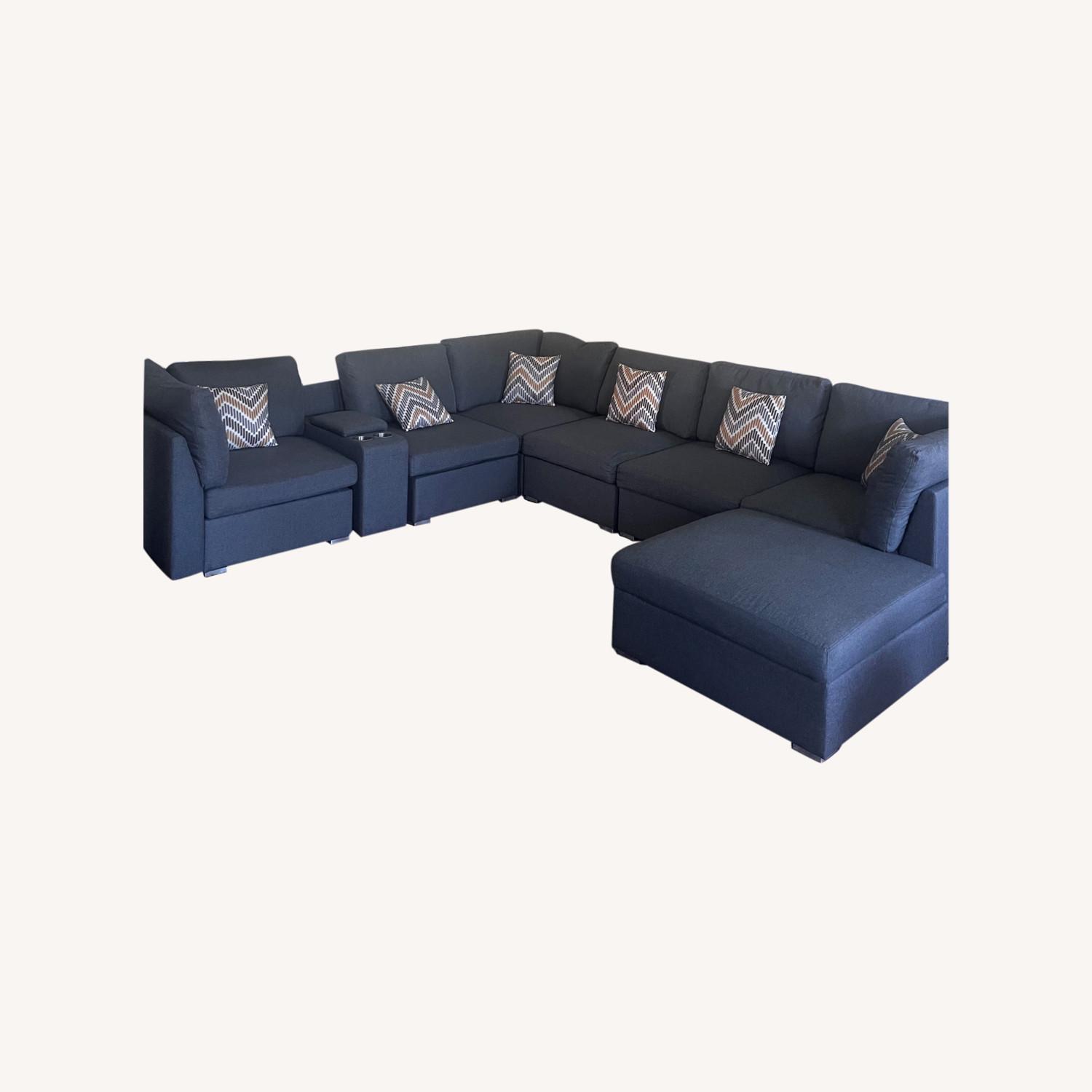 Gray Fabric Modular Sofa-USB Console & Ottoman - AptDeco