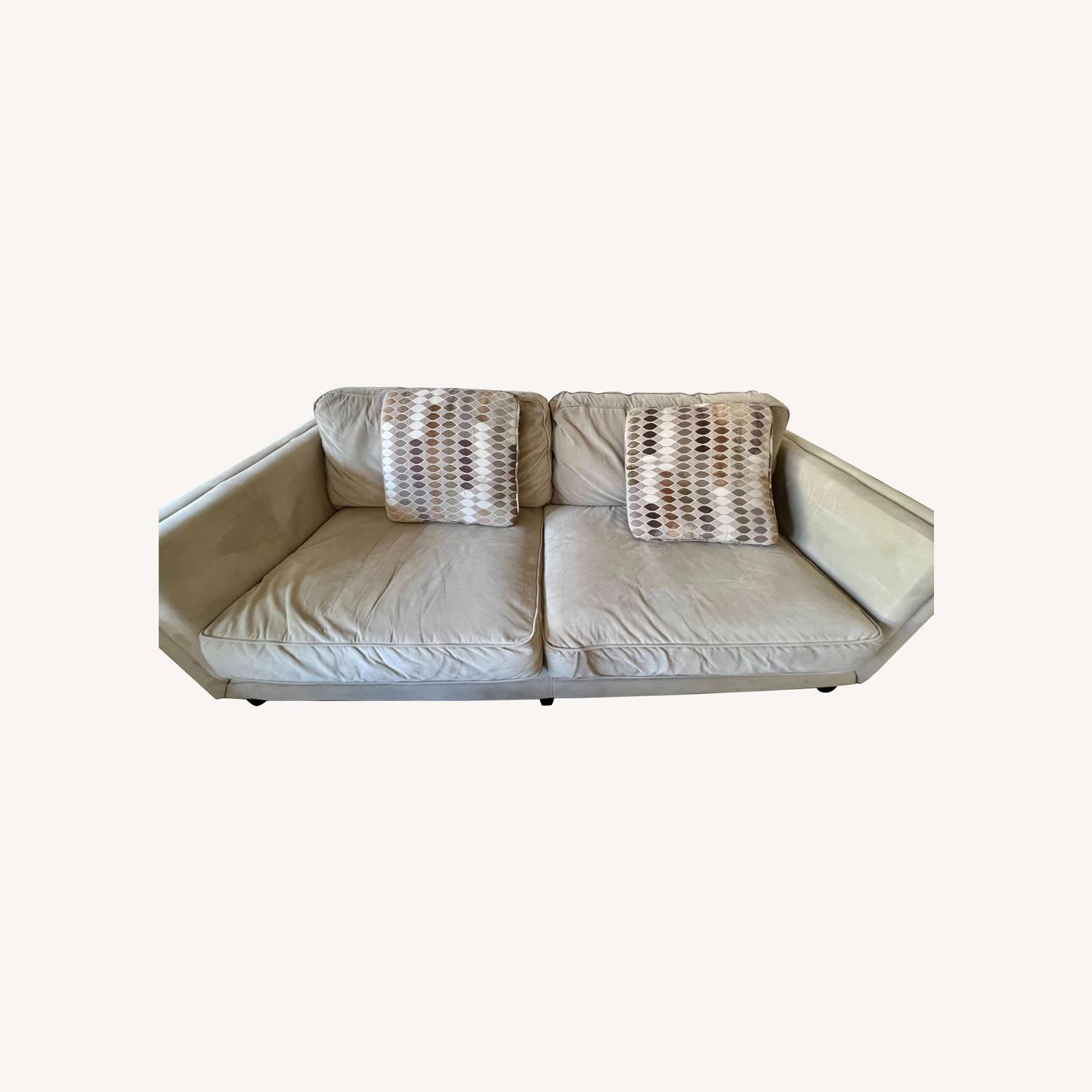 Cort Dover Stone Colored Fabric Sofa + Chair - AptDeco