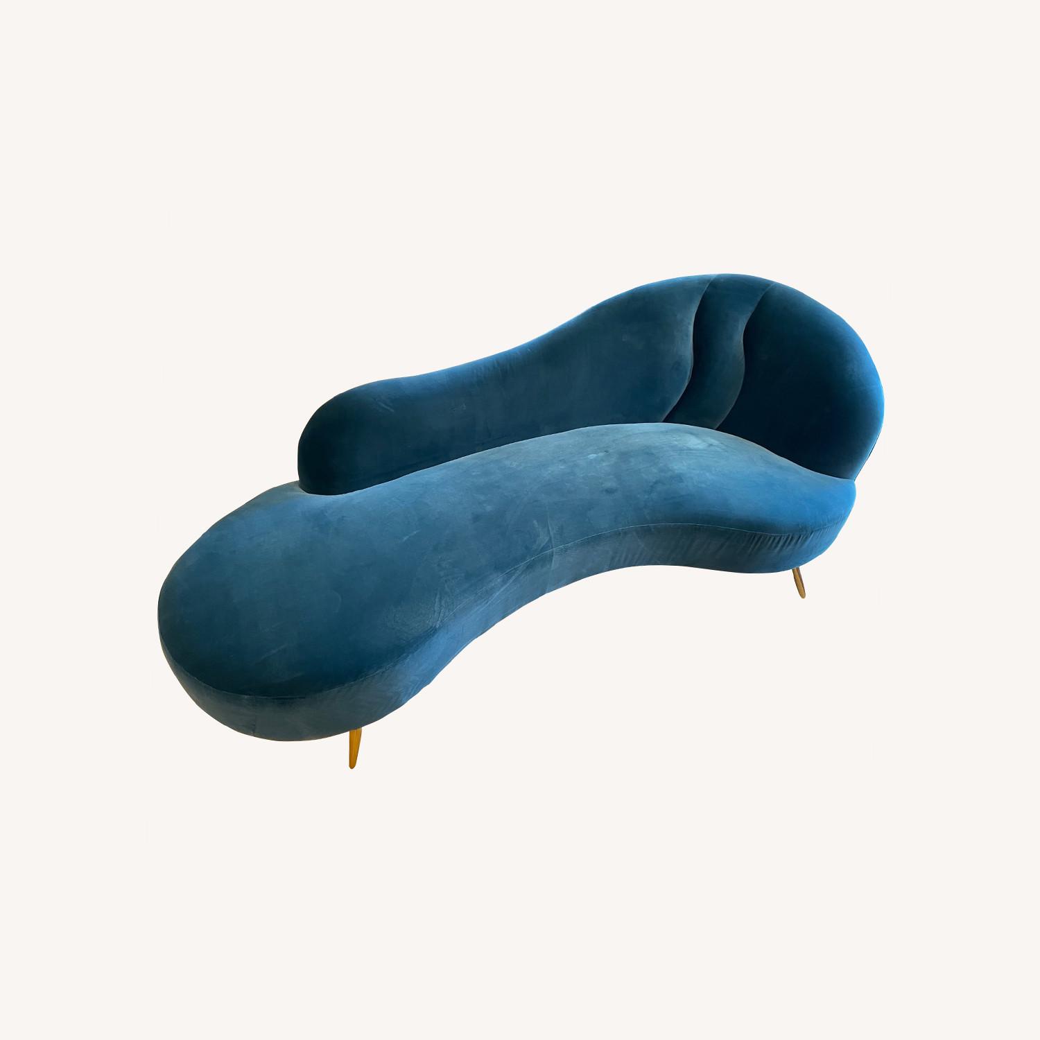 CB2 Cureved Turquoise Velvet Sofa - AptDeco