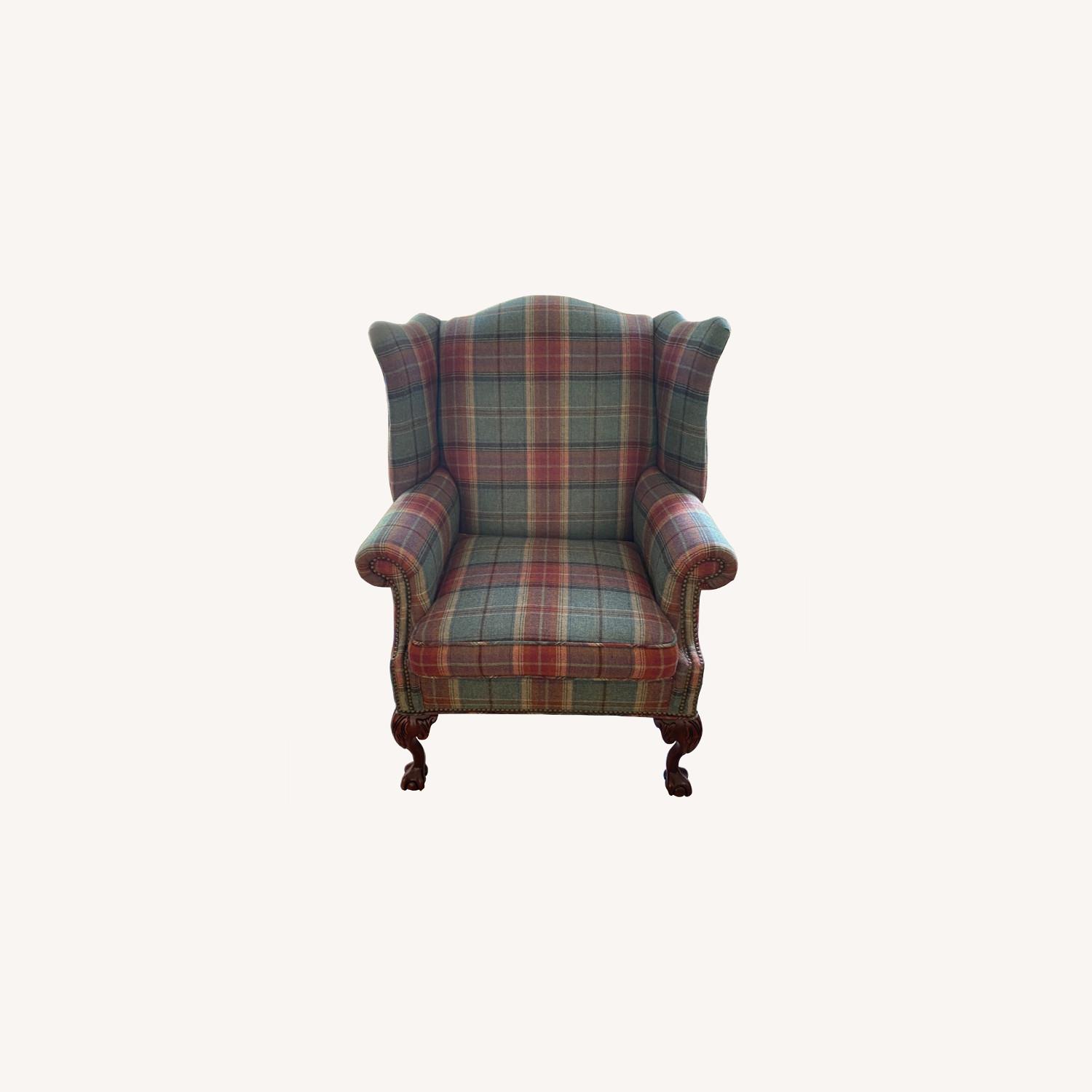 Plaid Wingback Chair - AptDeco