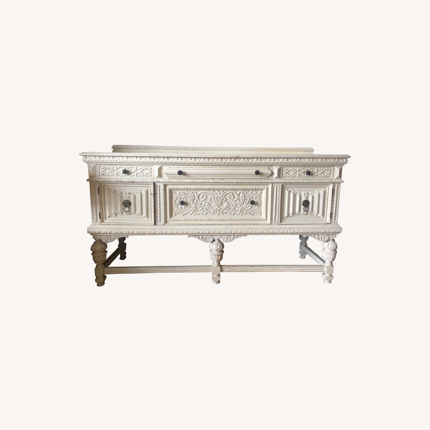Antique Solid Wood Cream Credenza / Buffet Server - AptDeco