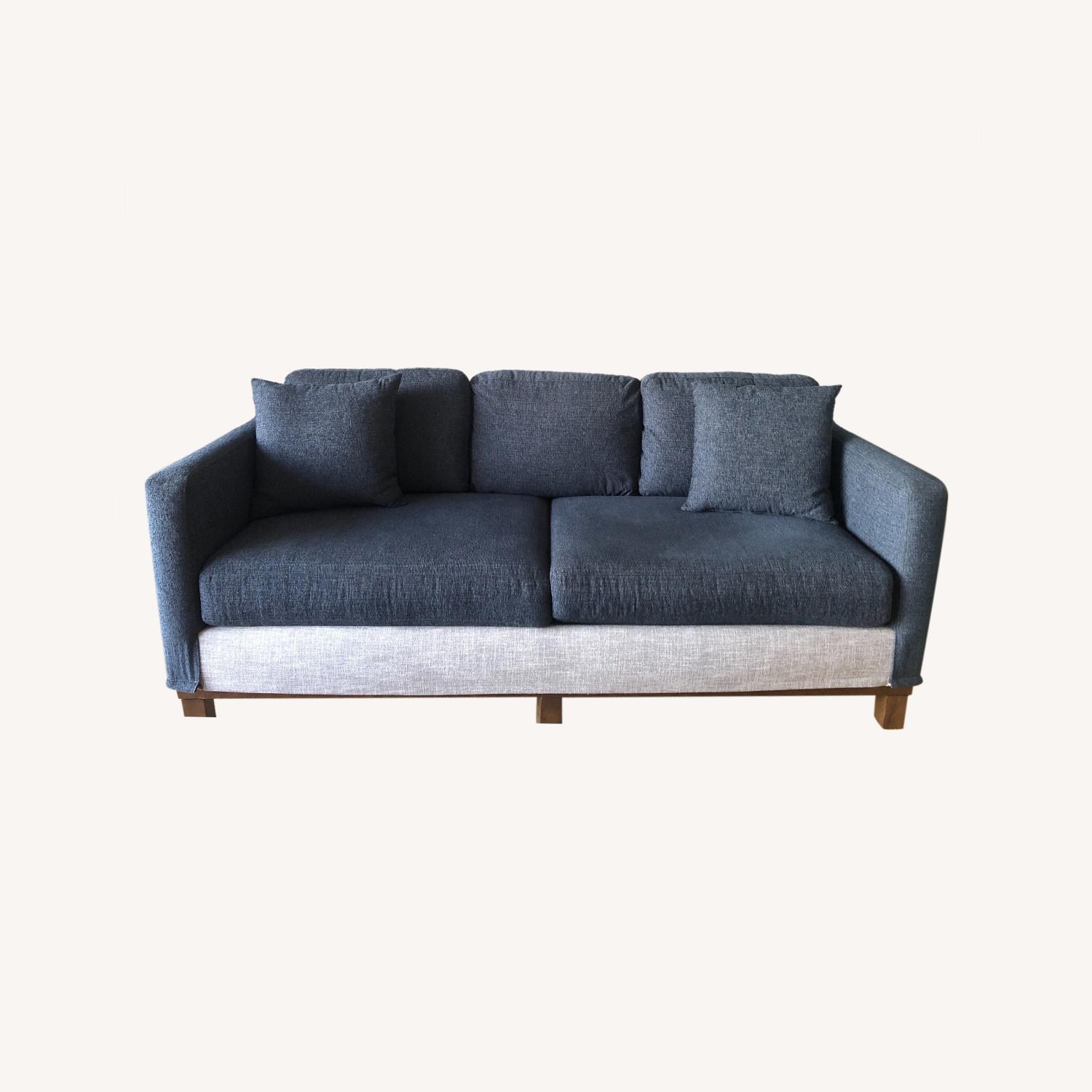 Navy Blue & Light Grey Two-Seater Square Arm Sofa - AptDeco