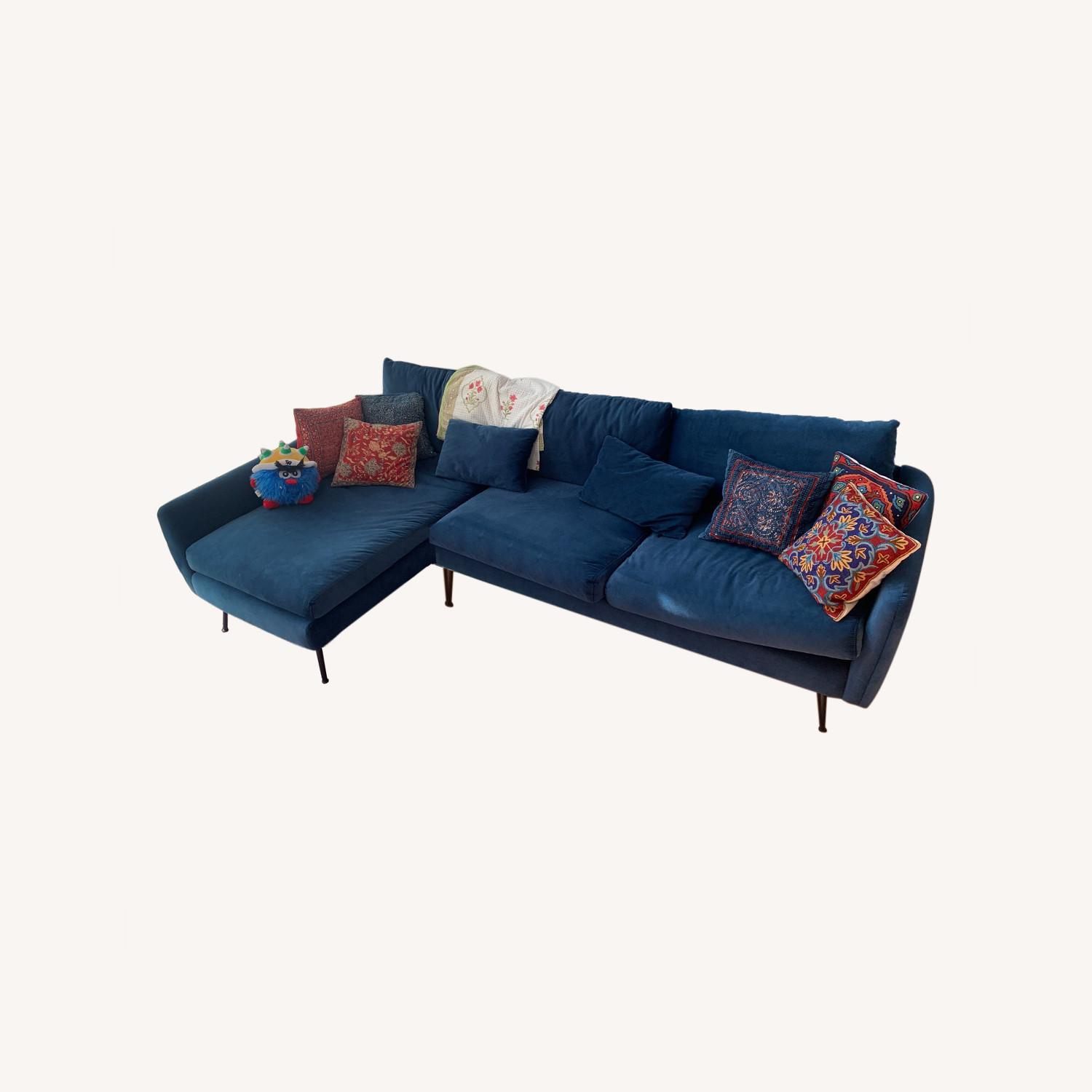 Blue Velvet Sectional, Very Comfy - AptDeco