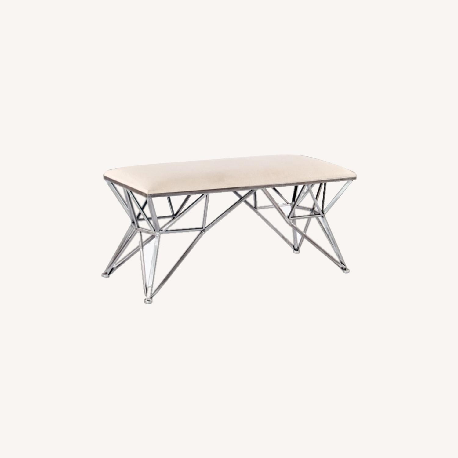 Silver Geometric Base Upholstered Bench - AptDeco