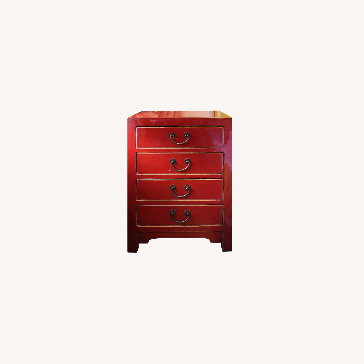 Pair of Red Lacquered Nightstands - AptDeco