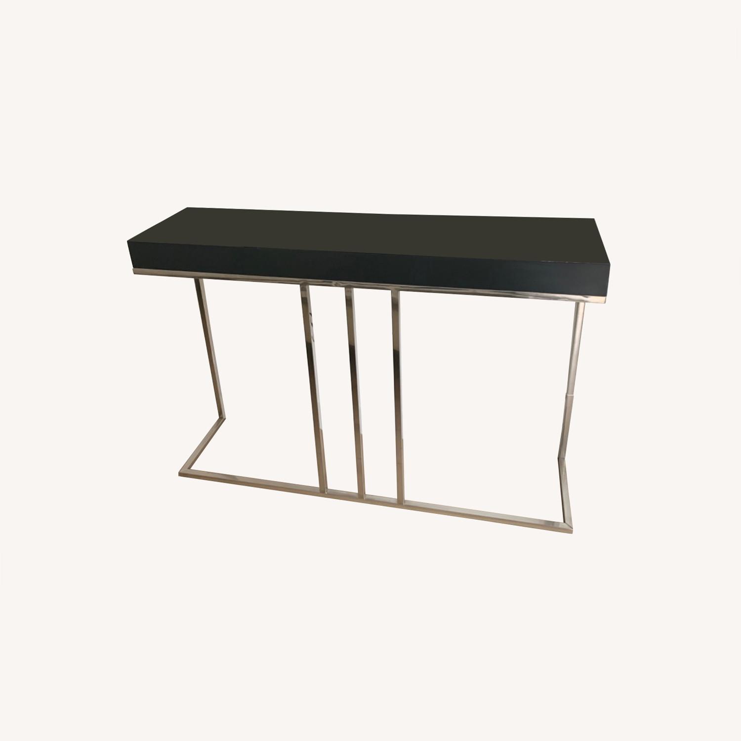 Blue Painted Wood and Chrome Console Table - AptDeco