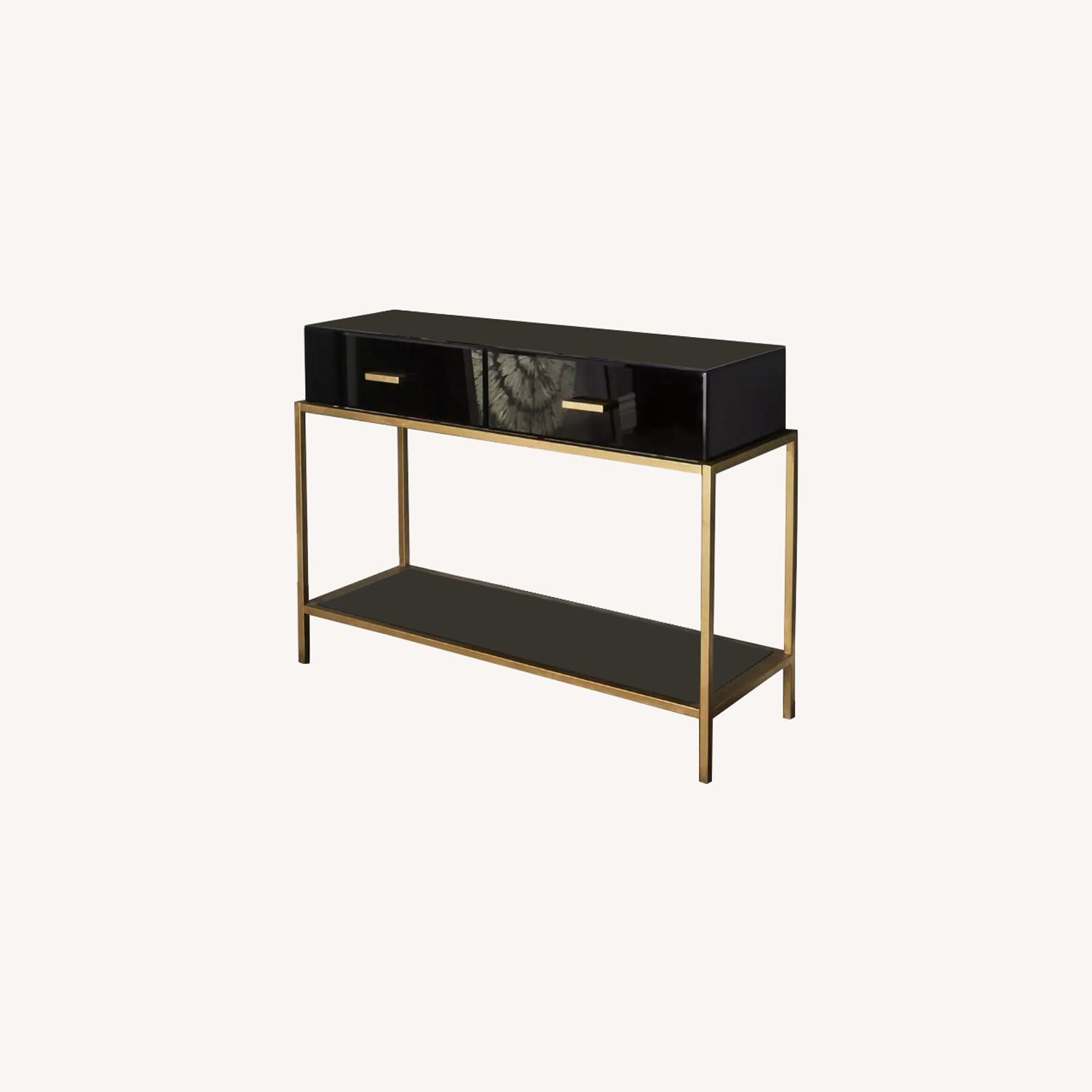 Two-Drawer Entryway Console In Black And Gold Leaf - AptDeco