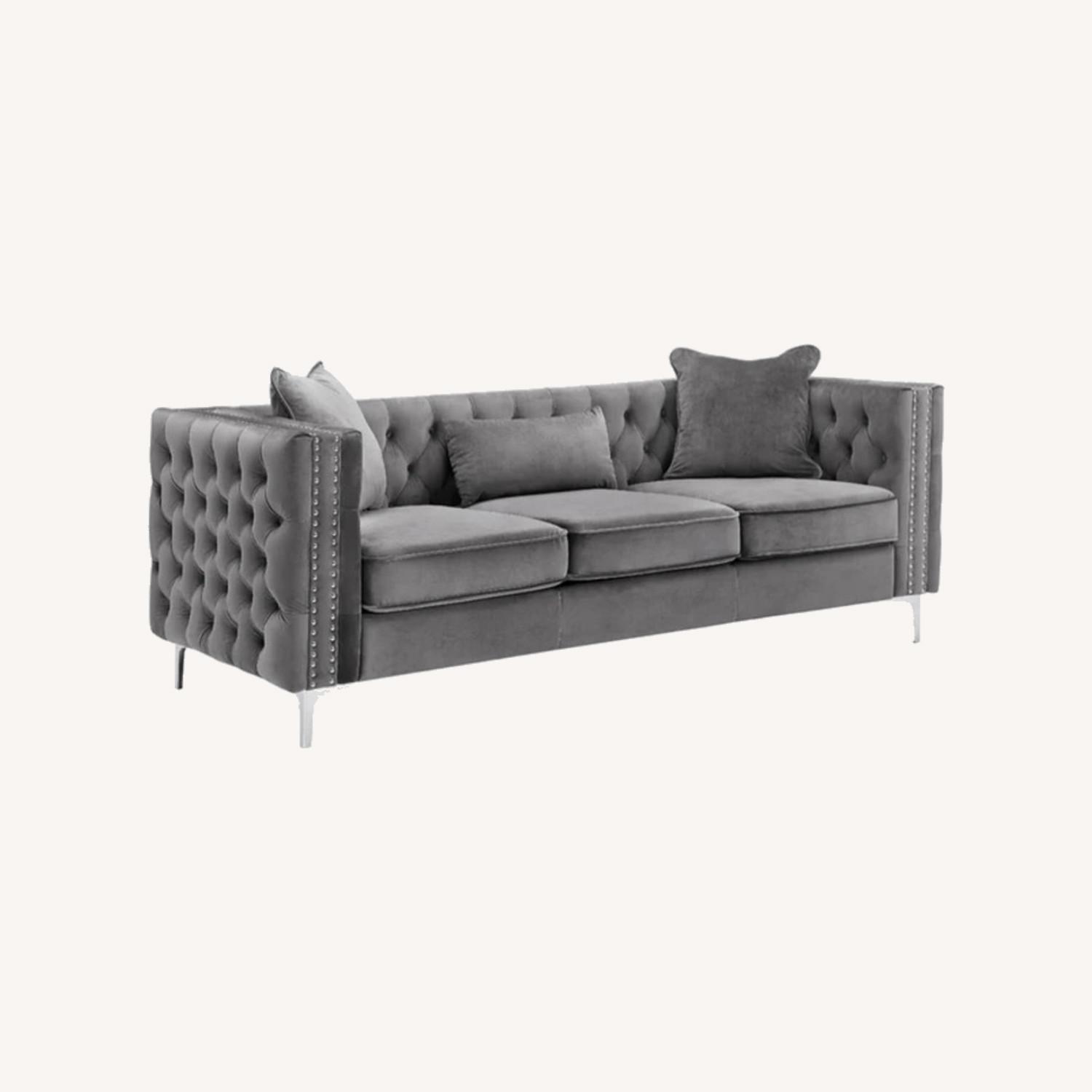 Beverly Everly Quinn Grey Rhinestone 3 Seater Couch - AptDeco