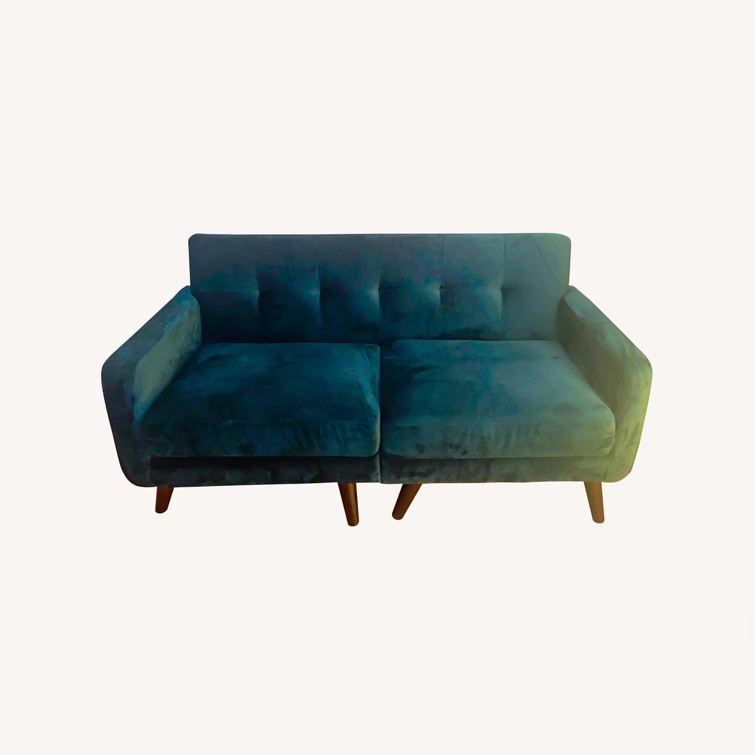 Green Tufted Velvet Two-Seater Sofa - AptDeco