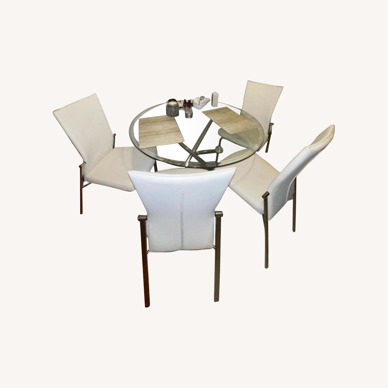 White Leather Dining Set - AptDeco