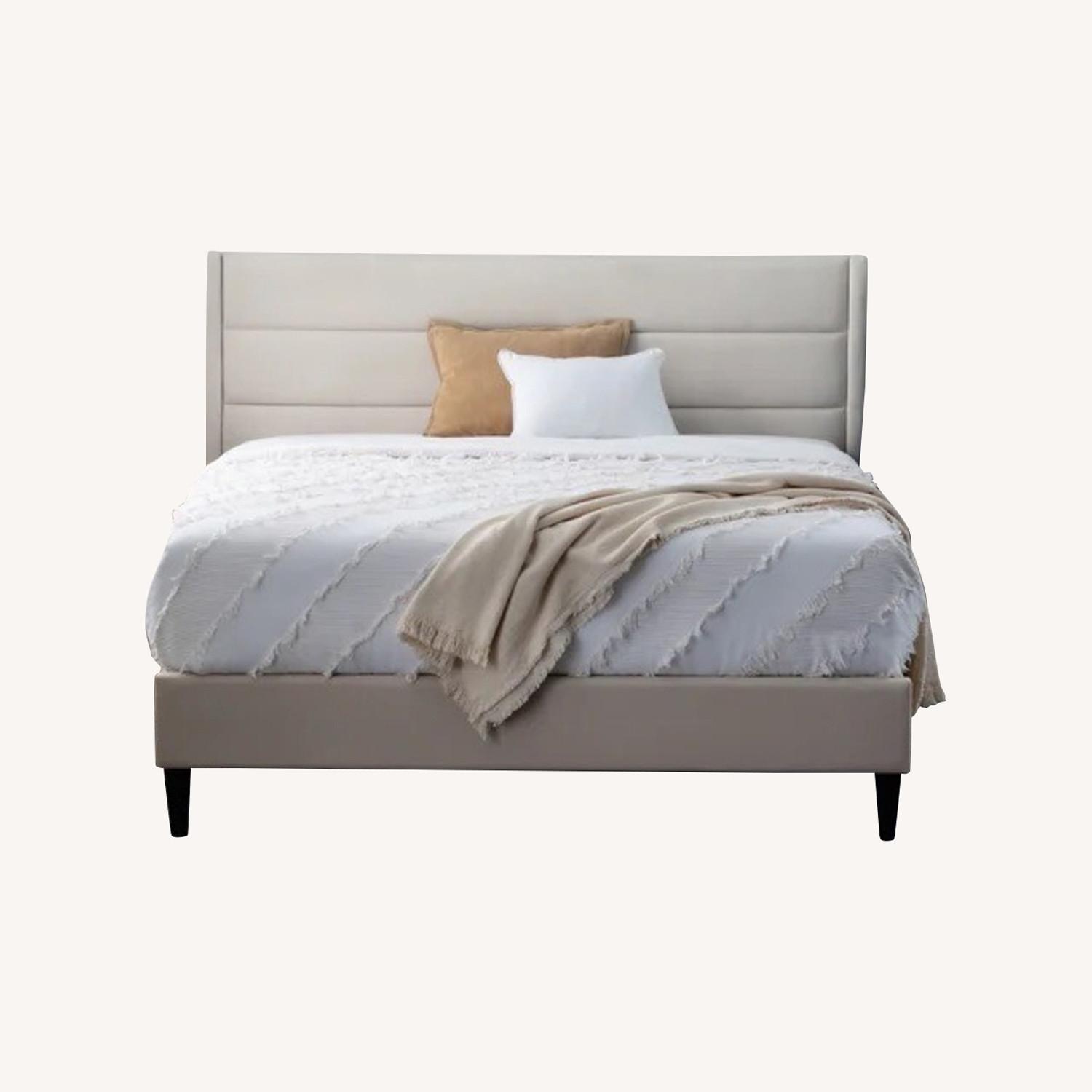 Wayfair Beige King Size Upholstered Low Platform Bed Frame AptDeco