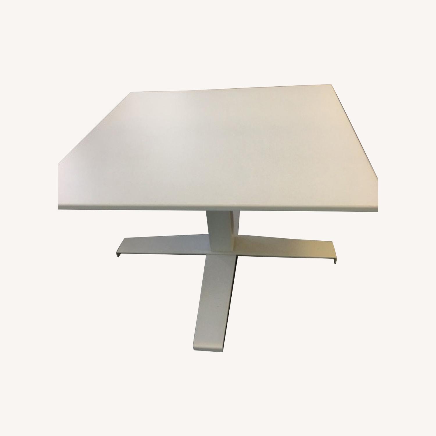 Knife Edge Square Table w Steel X Base + Laminate - AptDeco