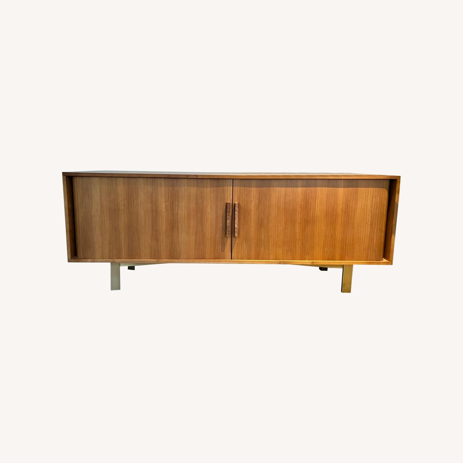 Mid Century Walnut Tambour Door Credenza - AptDeco