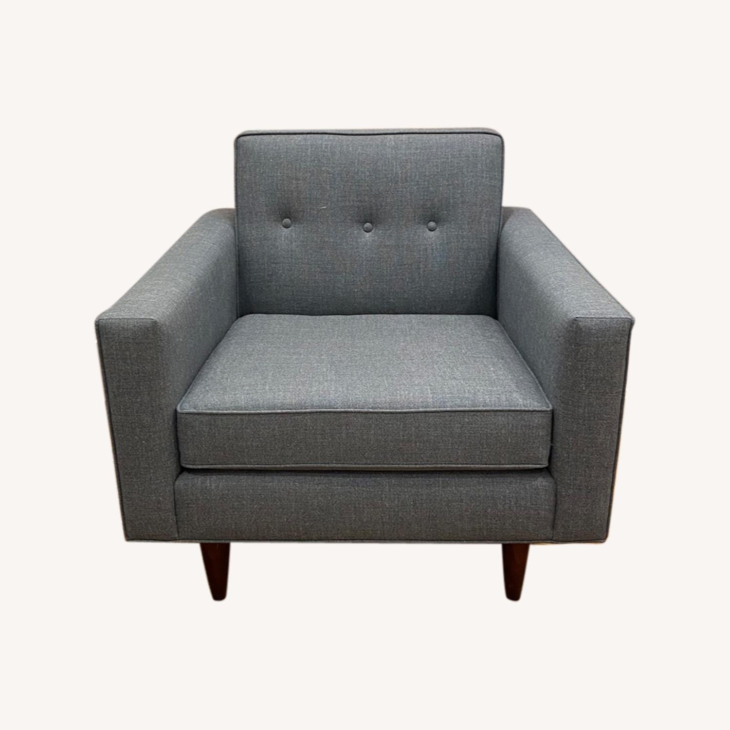 DWR Bantam Armchair Walnut, Wool, Robins Egg color - AptDeco