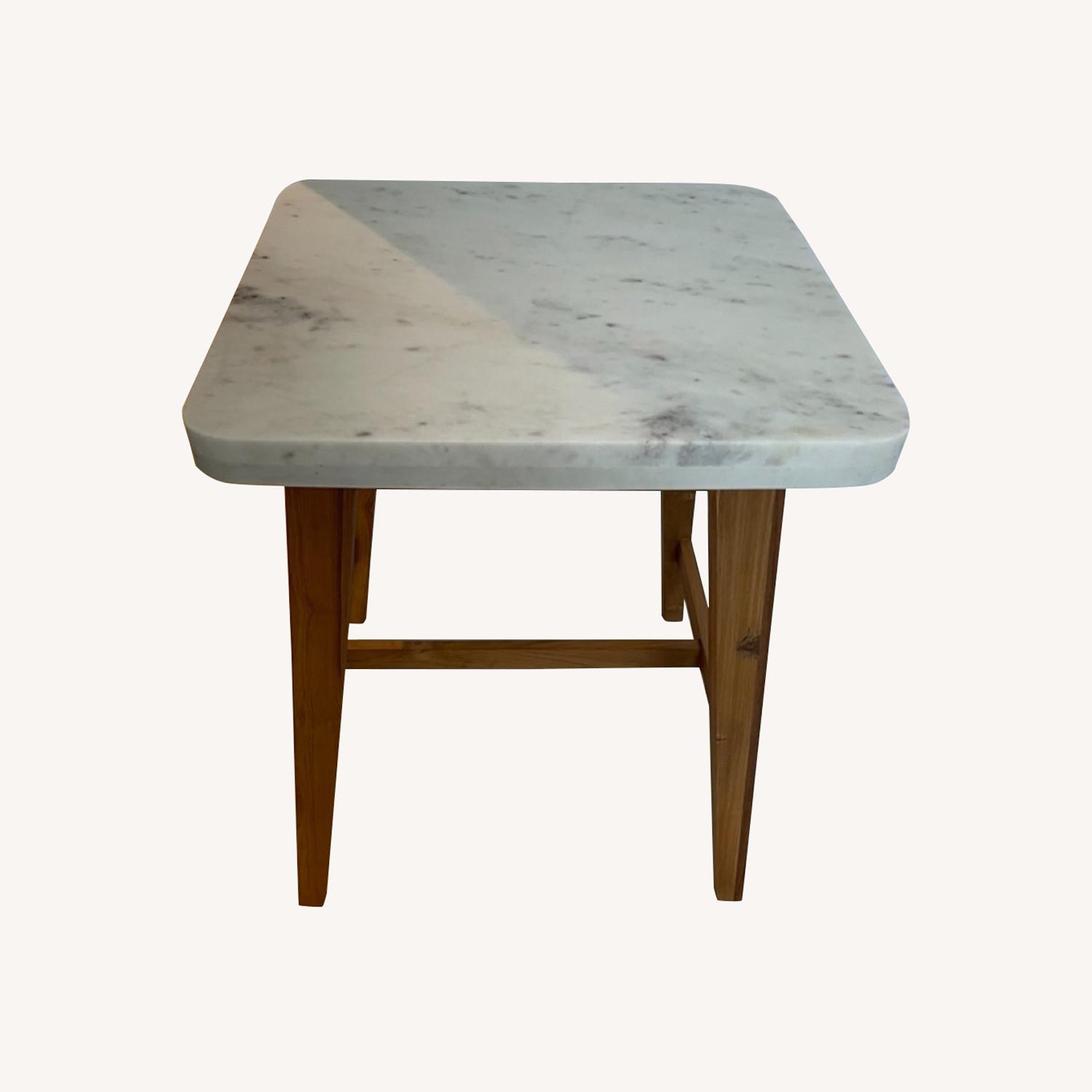 Crate and Barrel Marble & Oak Side Table - AptDeco
