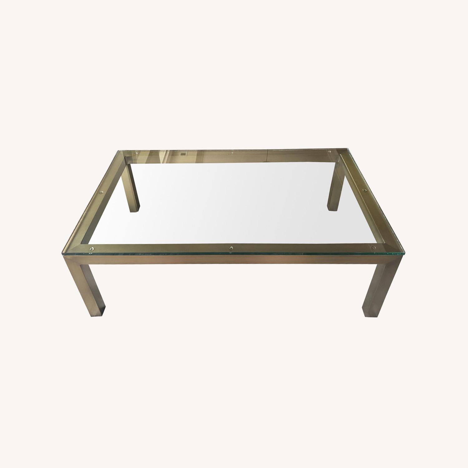 Crate & Barrel Parsons Glass Top Coffee Table - AptDeco