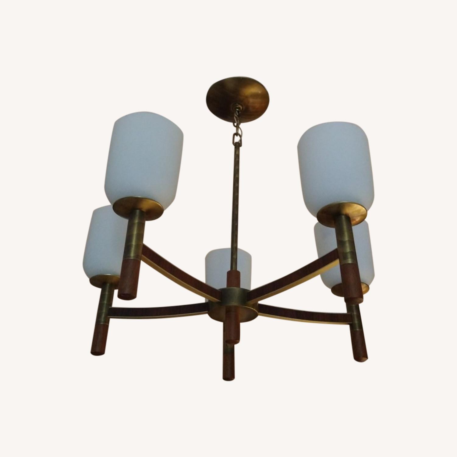 MCM Ceiling Lamp, Wood & Brass - AptDeco