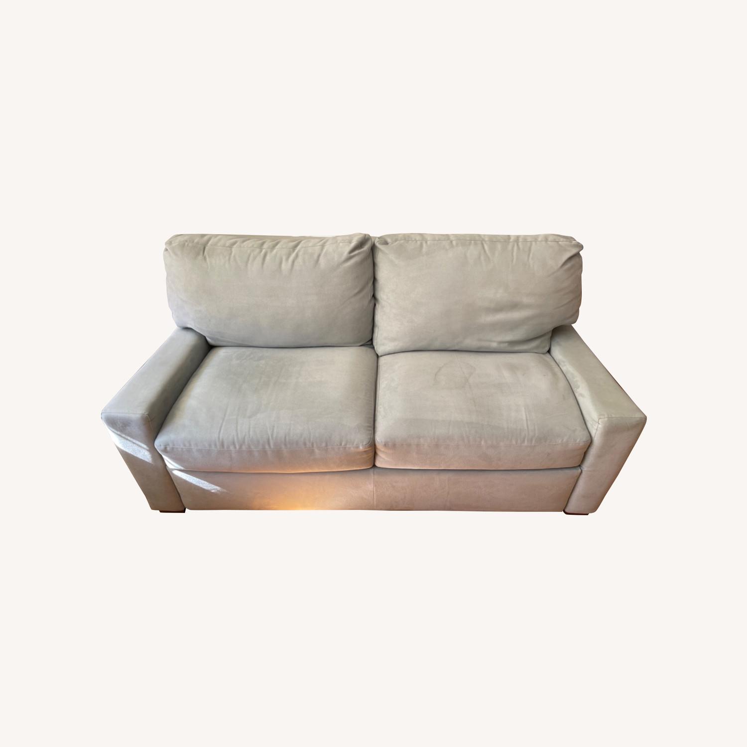 Stickley & Audi Convertible Suede Aqua Green Sofa - AptDeco