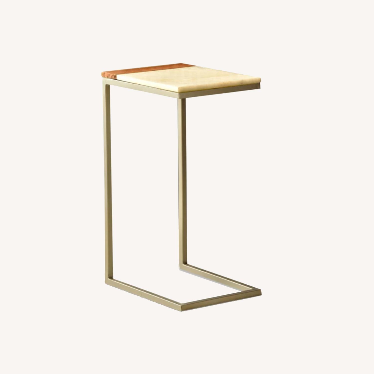 Set of 2 Marble & Acacia Wood C Side Tables - AptDeco