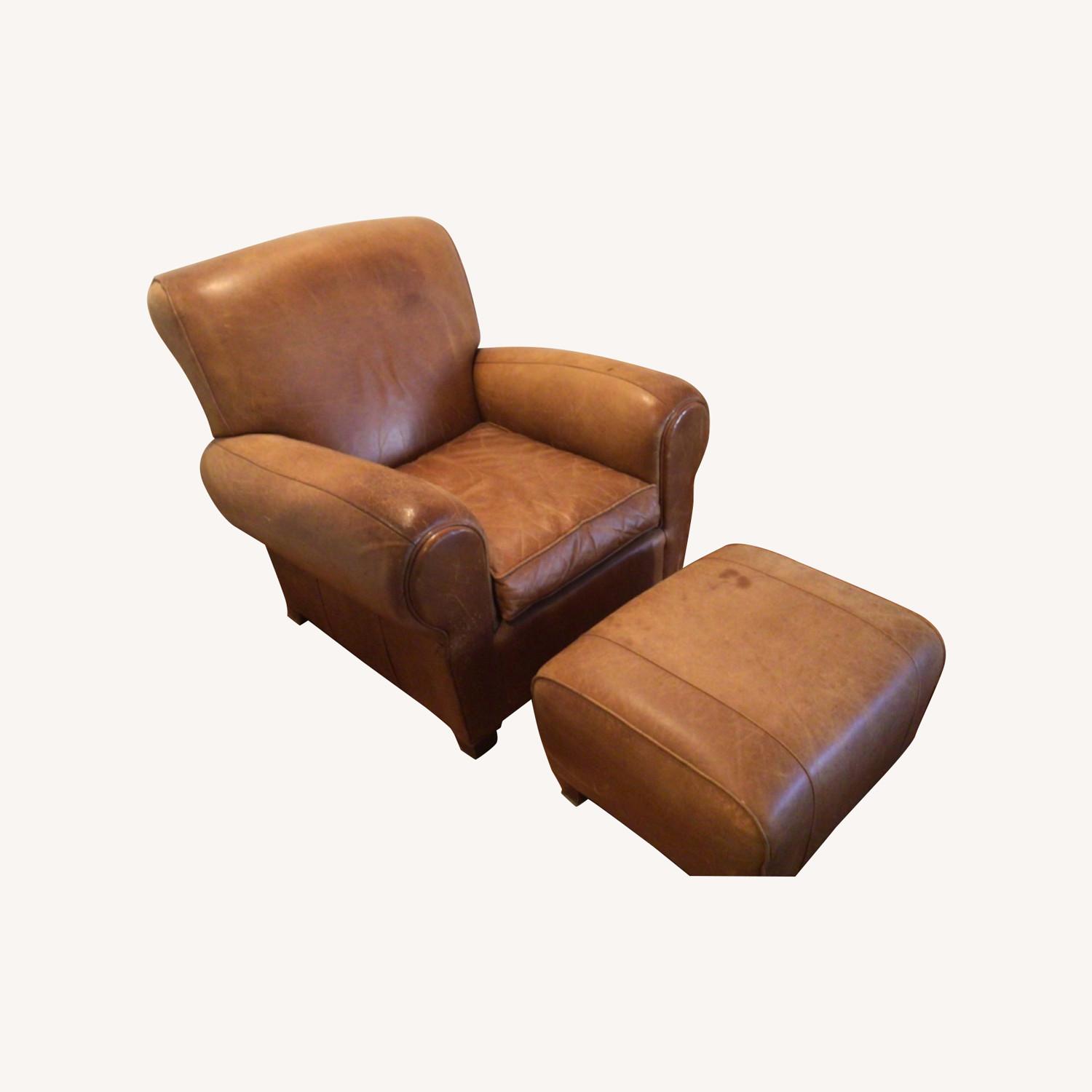 Pottery Barn Leather Club Chair with Hassock - AptDeco