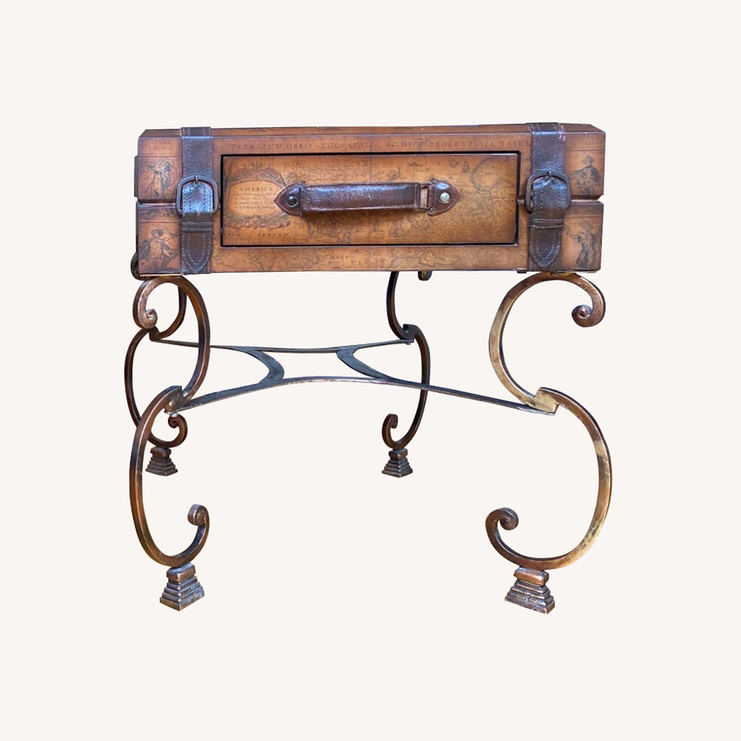 World Map Suitcase End Tables with Leather Straps - AptDeco