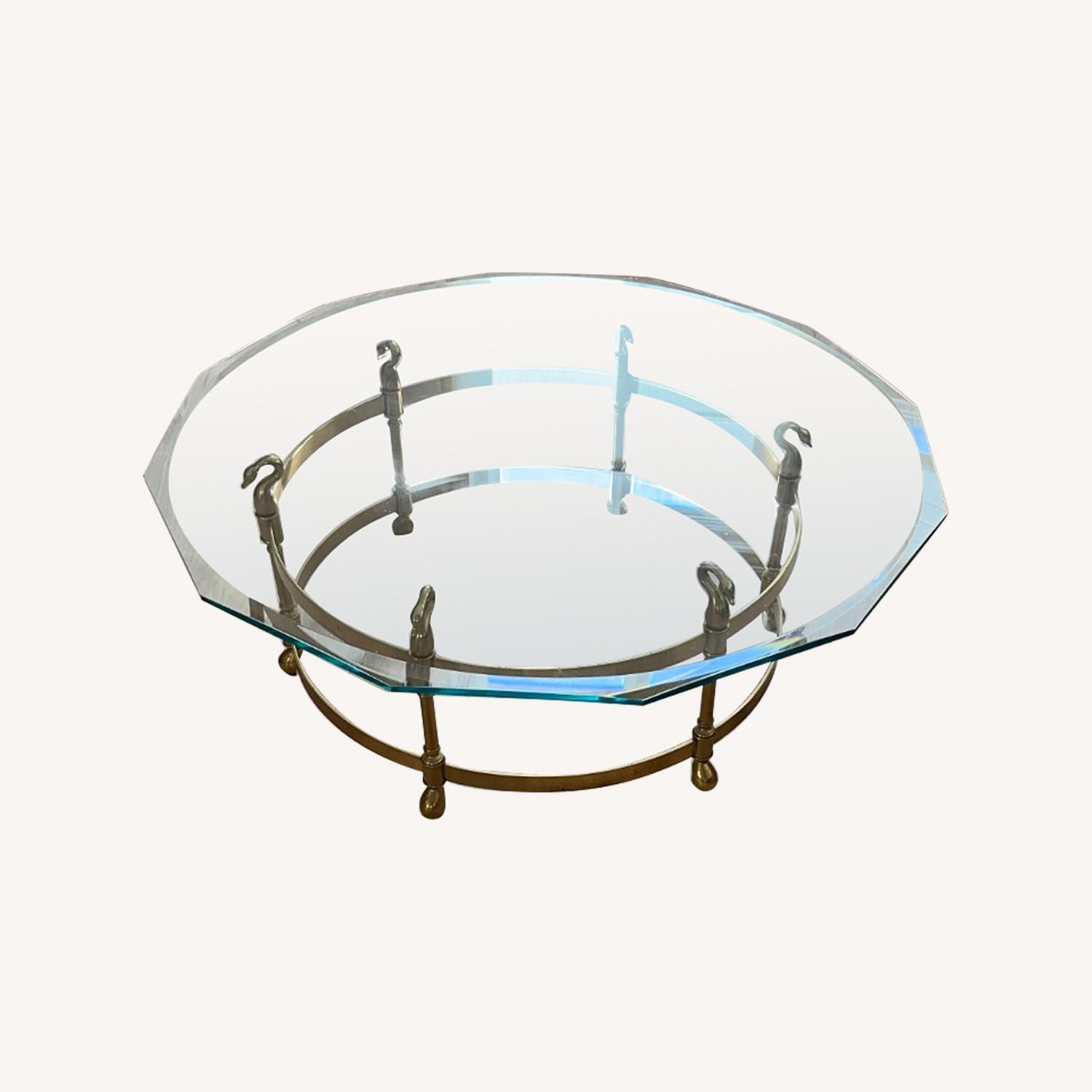 Beveled 1/2" Glass Tabletop with Brass Base - AptDeco