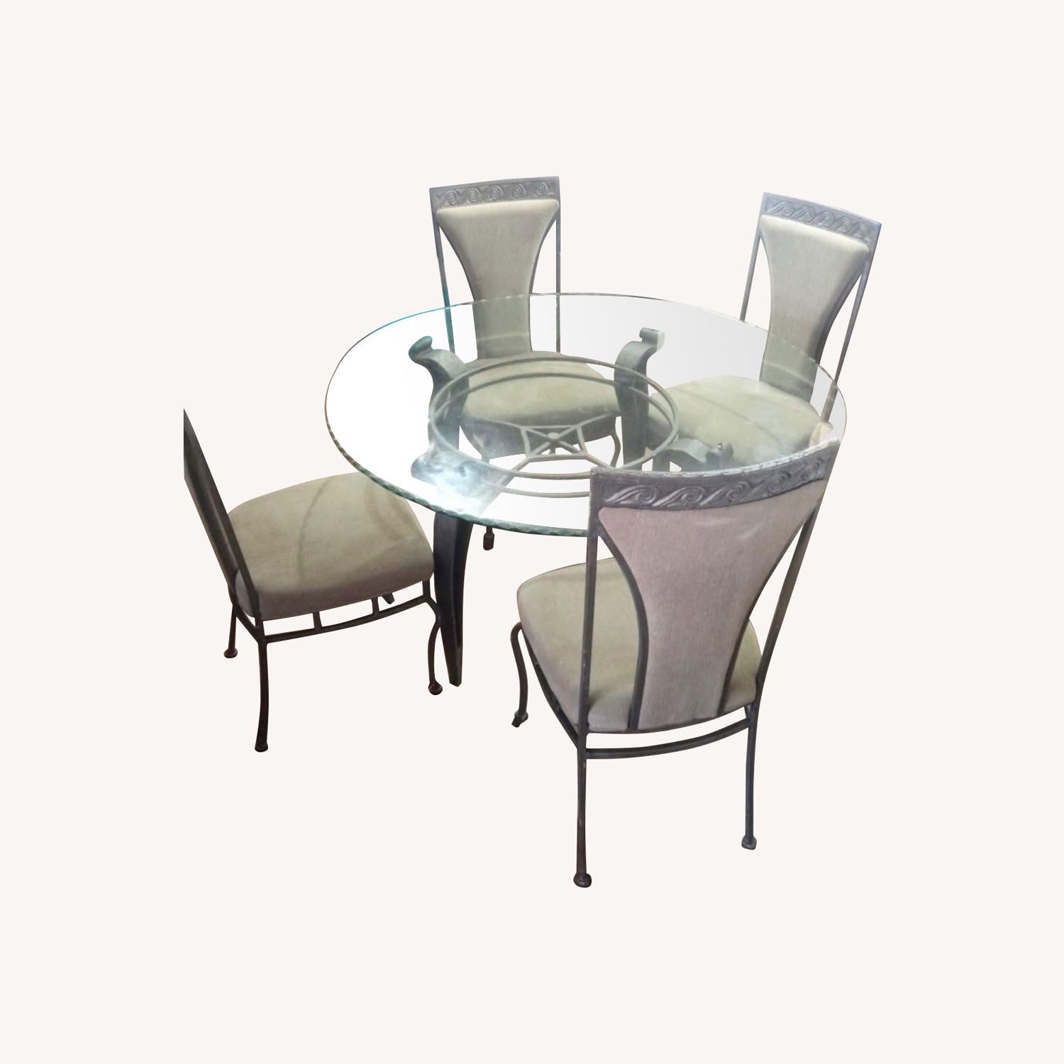 Pierre Deux Fabrics Round Glass Top Metal Table Set - AptDeco