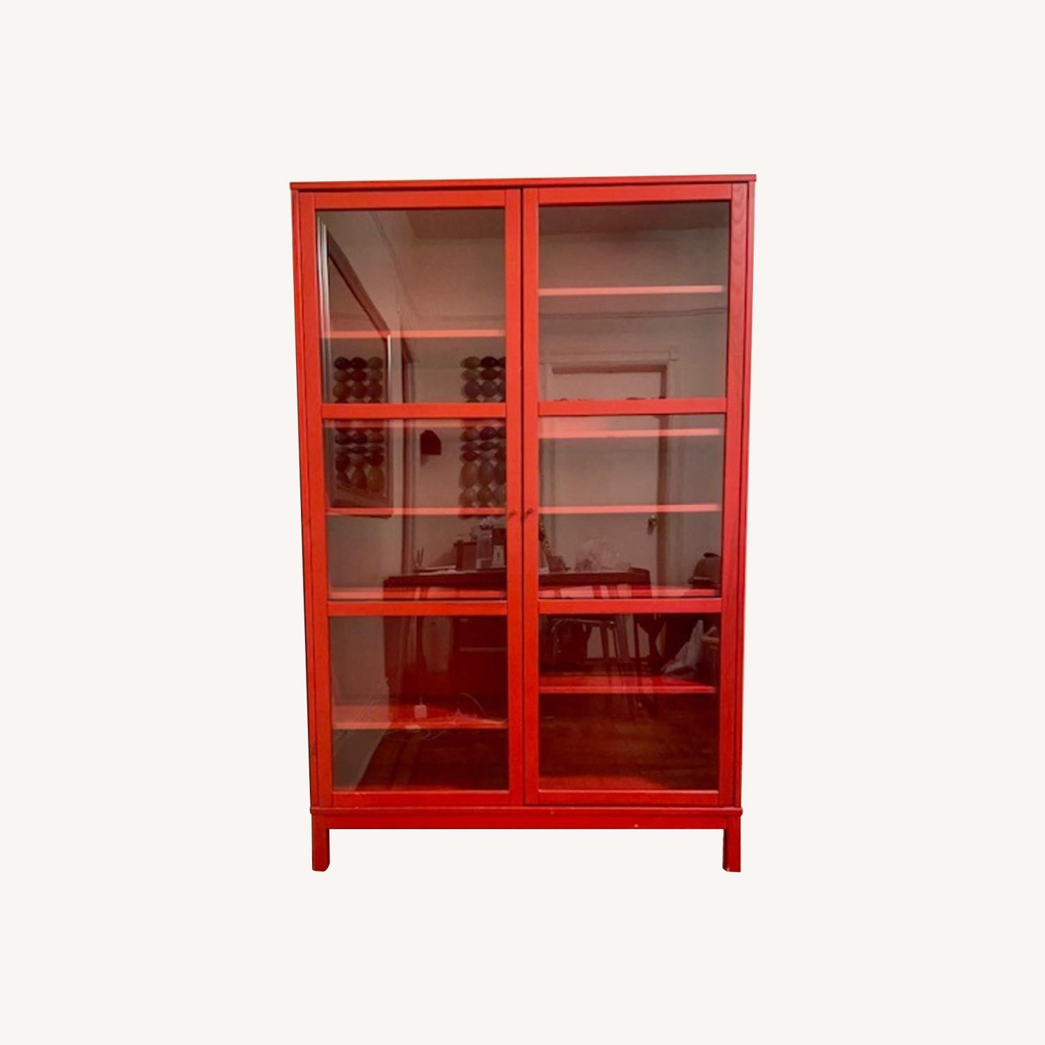 IKEA Red Solid Wood Glass Door Bookcase